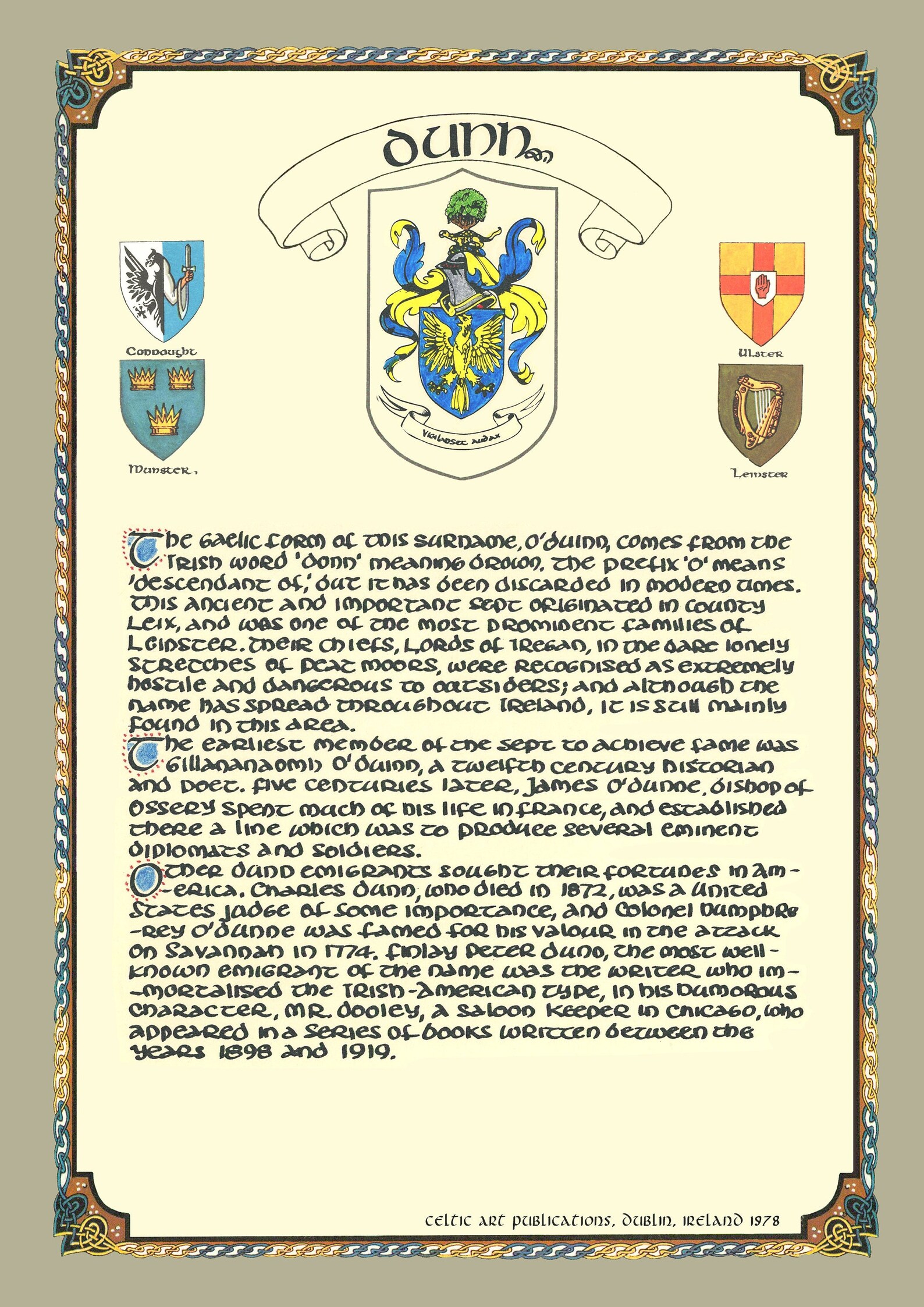Dunn Family Crest Print Download Irish Coat of Arms Irish Family Crest ...