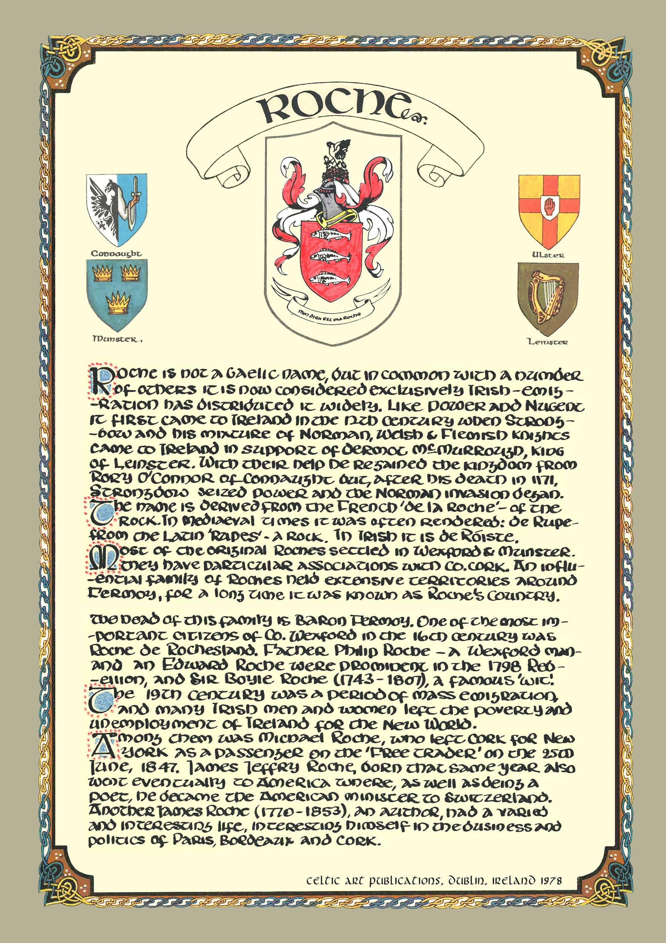 Cresta de la familia Roche / Escudo de armas irlandés / Regalos de la ...