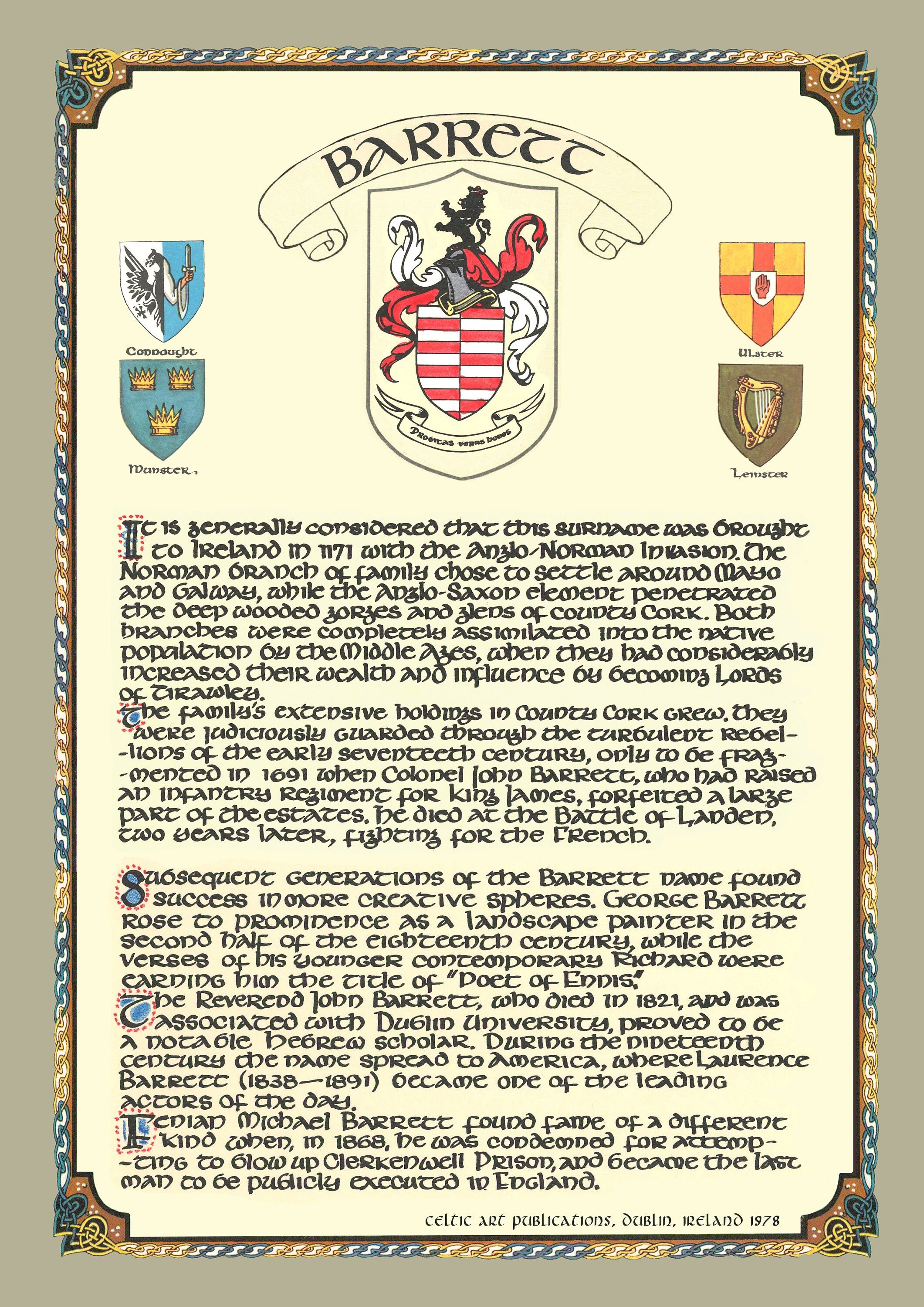Barrett Family Crest Print Download Irish Coat of Arms - Etsy New Zealand
