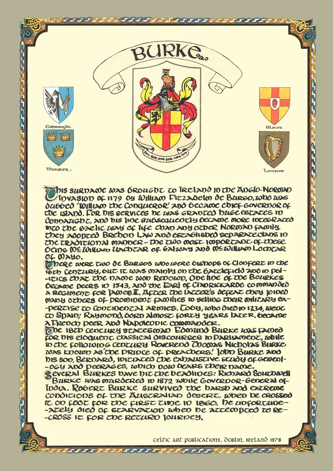 Burke Family Crest Print Download Irish Coat of Arms Irish - Etsy