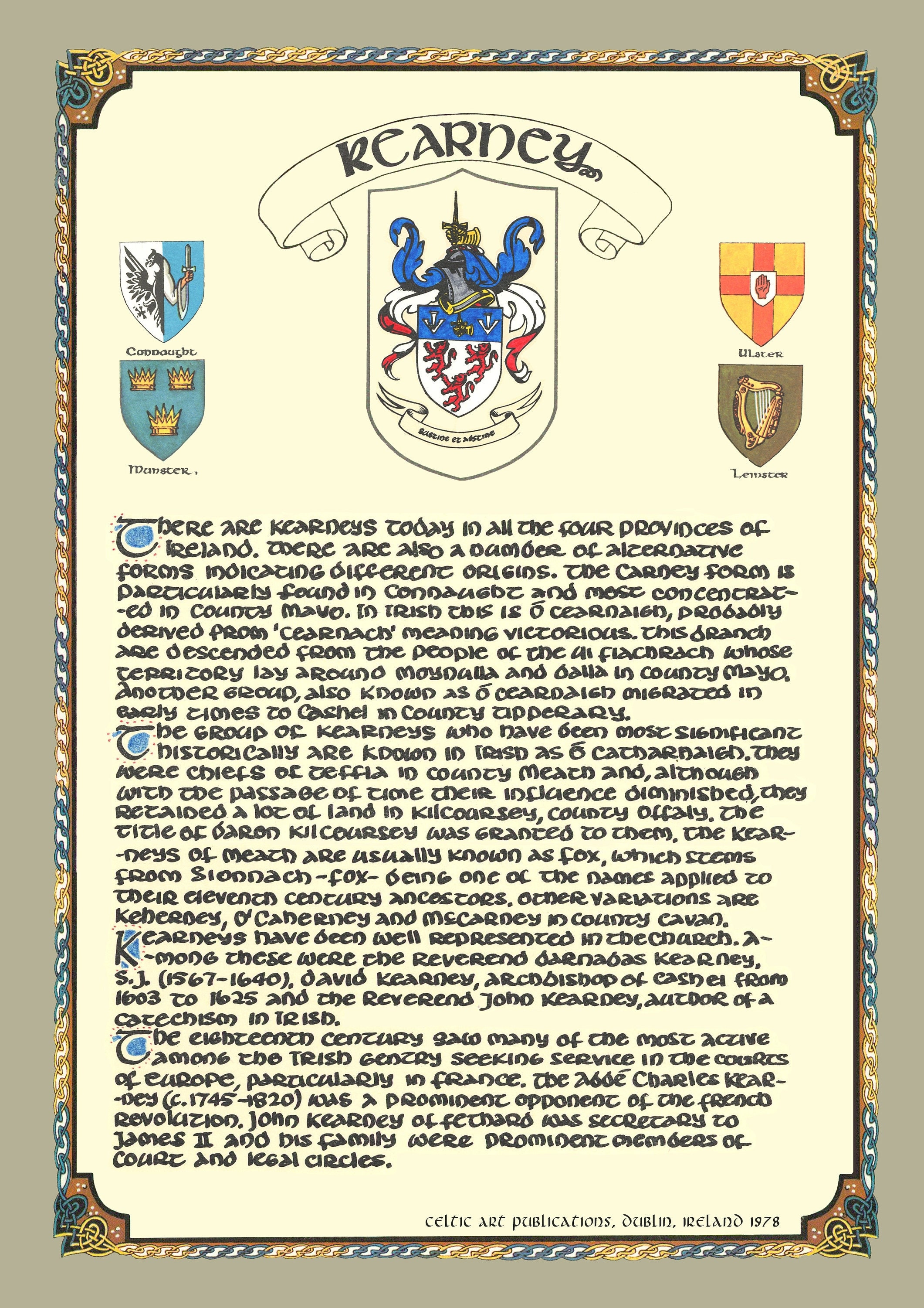 Kearney Family Crest Irish Coat of Arms Irish Family Crest Gifts ...