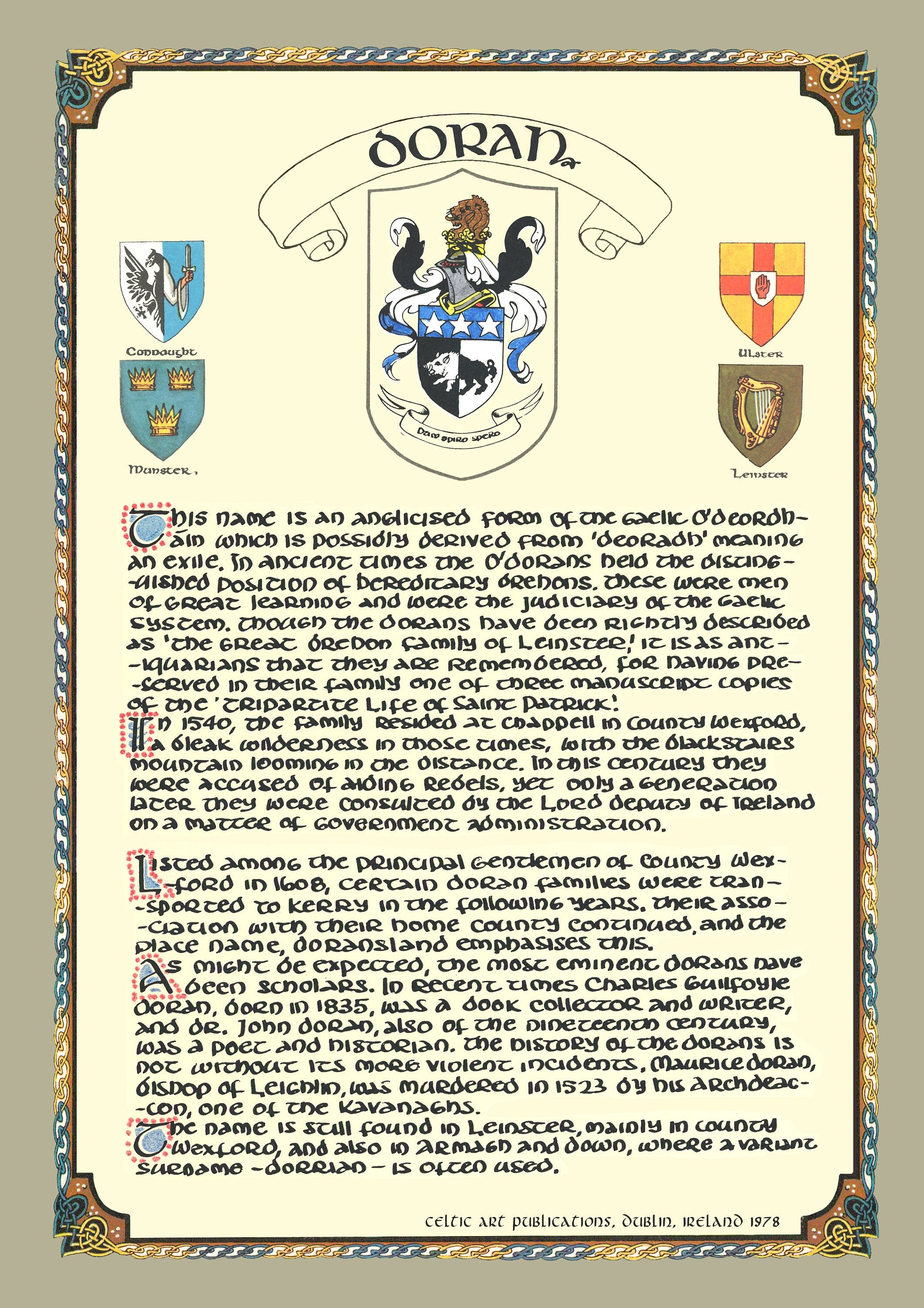 Doran Family Crest Irish Coat of Arms Irish Family Crest - Etsy