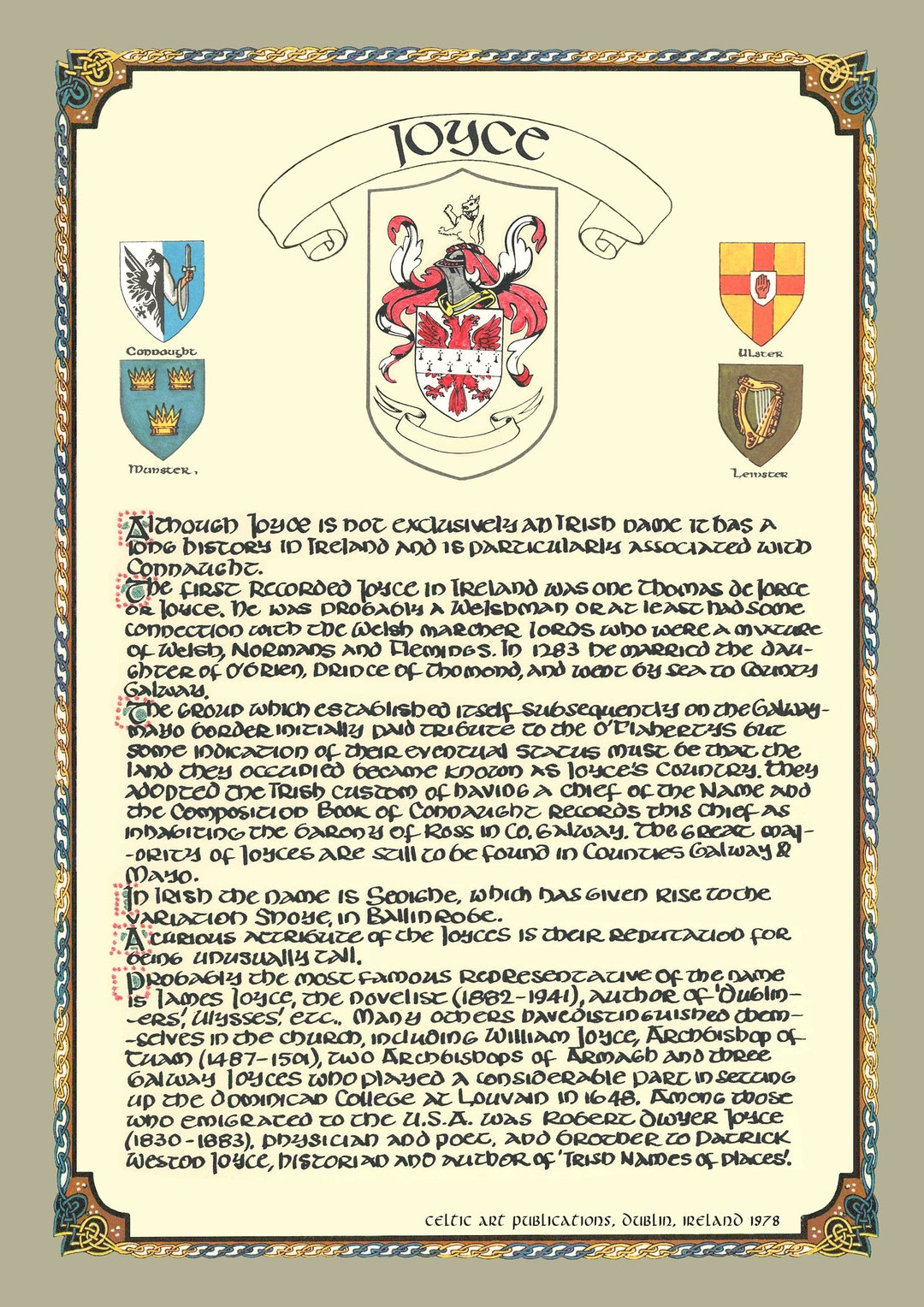 Joyce Family Crest Print Download Irish Coat of Arms Irish - Etsy