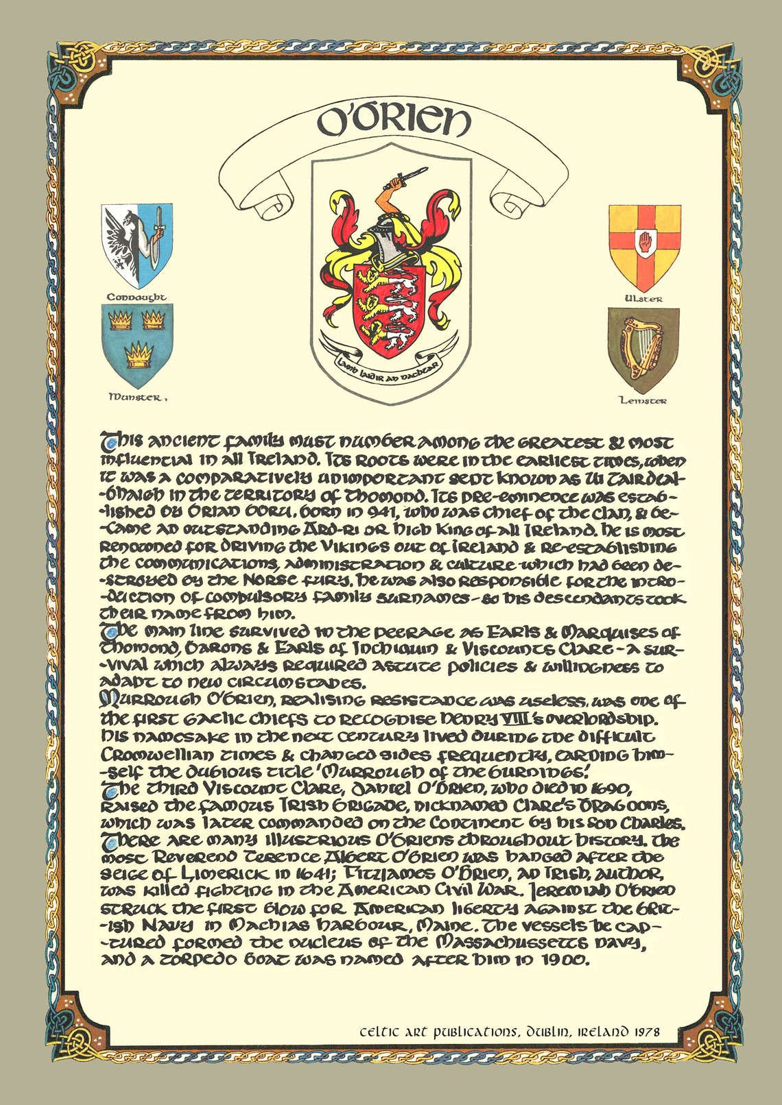 O'brien Family Crest Print Download Irish Coat of Arms Irish Family ...