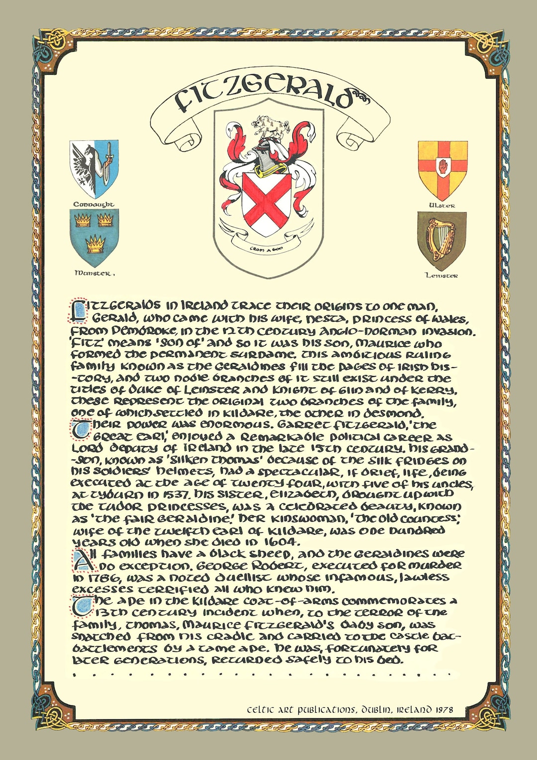 Fitzgerald Family Crest Irish Coat of Arms Irish Family Crest Gifts ...