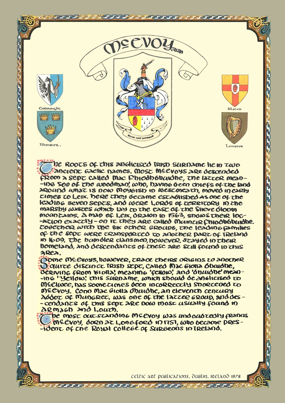 Mcevoy Family Crest Print Download Irish Coat of Arms - Etsy