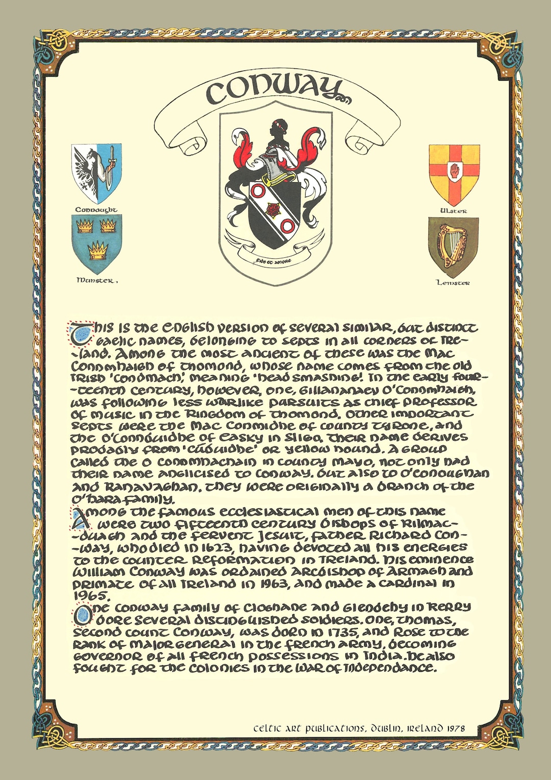 Conway Family Crest Print Download Irish Coat of Arms Irish Family ...