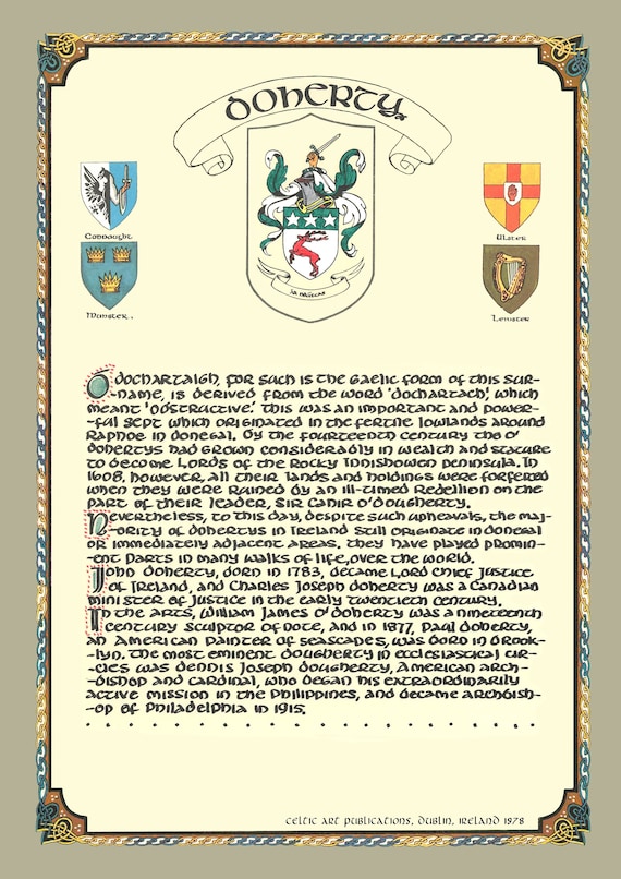 Doherty Family Crest Irish Coat of Arms Irish Family Crest - Etsy