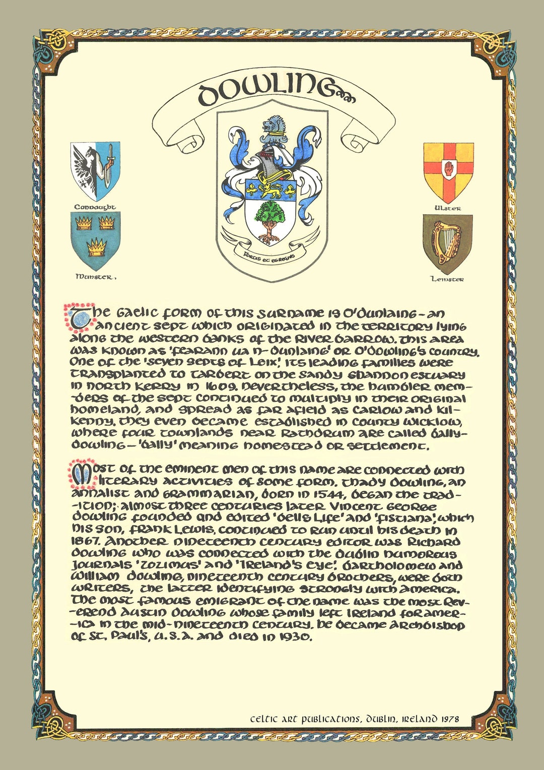 Dowling Family Crest Irish Coat of Arms Irish Family Crest Gifts ...