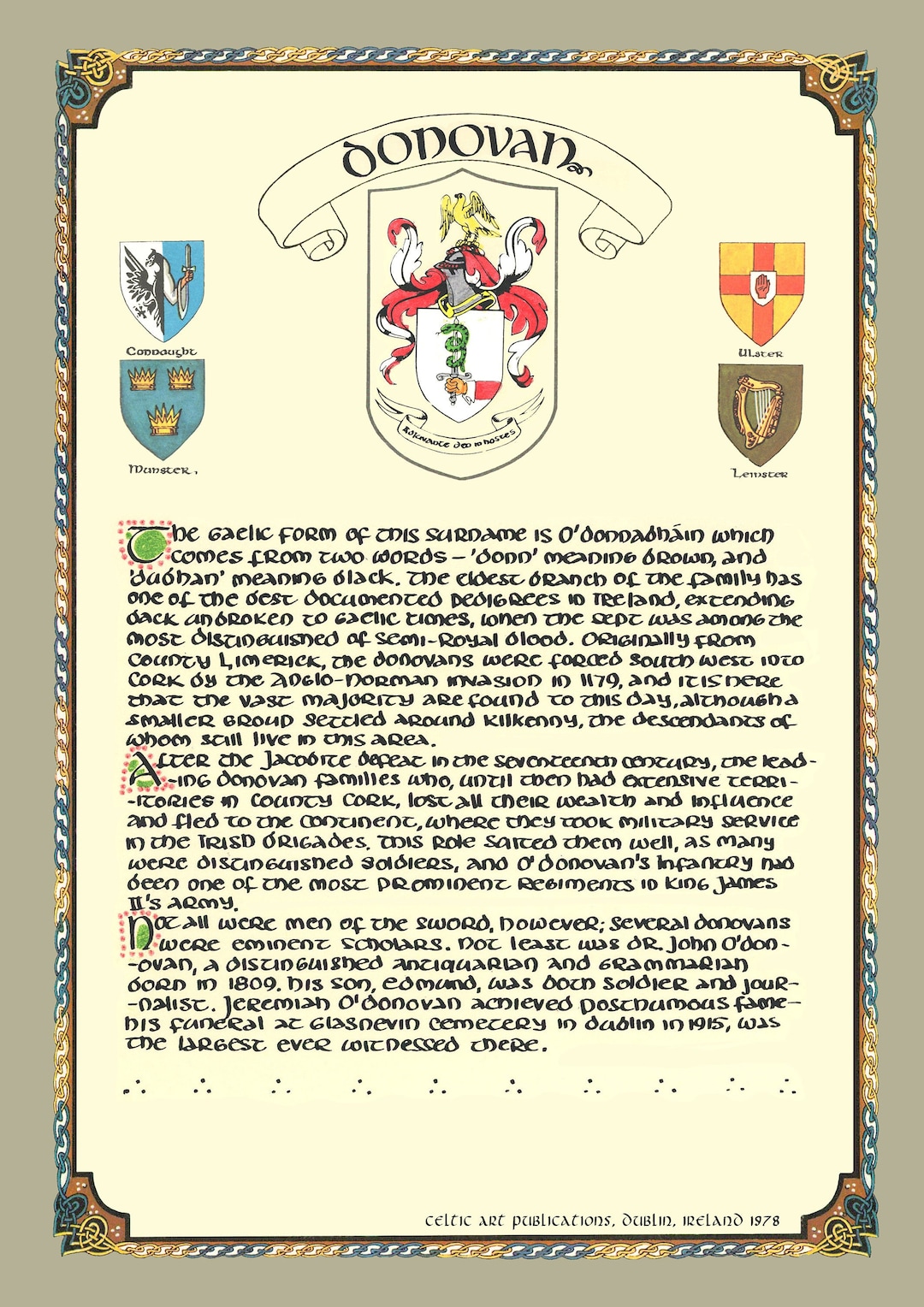 Donovan Family Crest Irish Coat of Arms Irish Family Crest Gifts ...