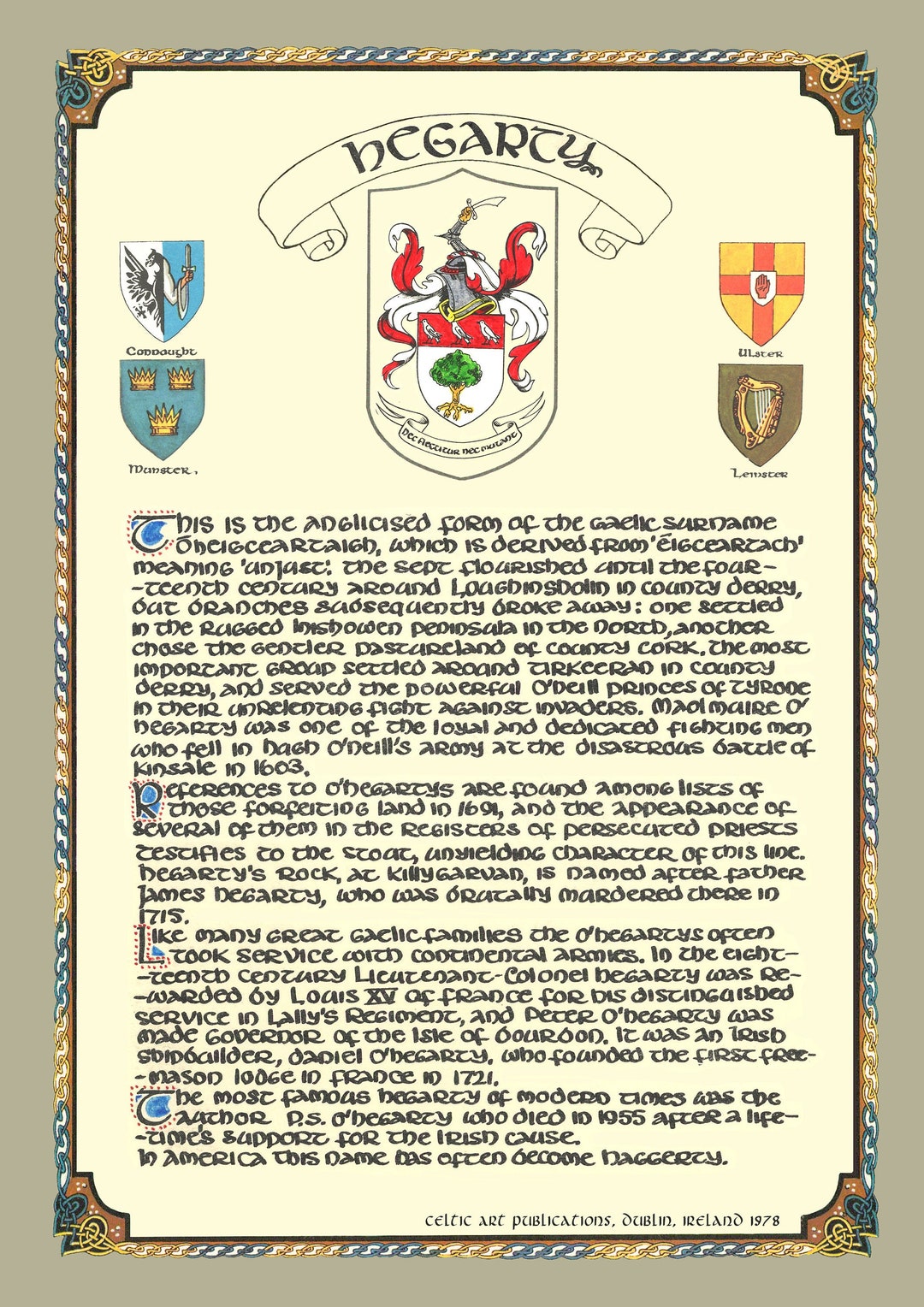 Hegarty Family Crest Print Download Irish Coat of Arms Irish Family ...