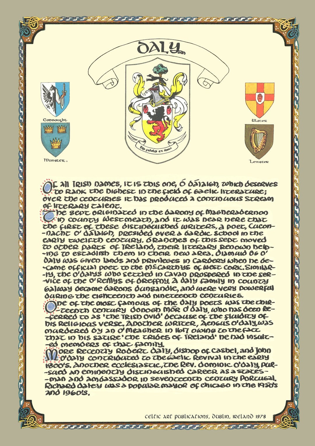 Daly Family Crest Print Download Irish Coat of Arms Irish Family Crest ...