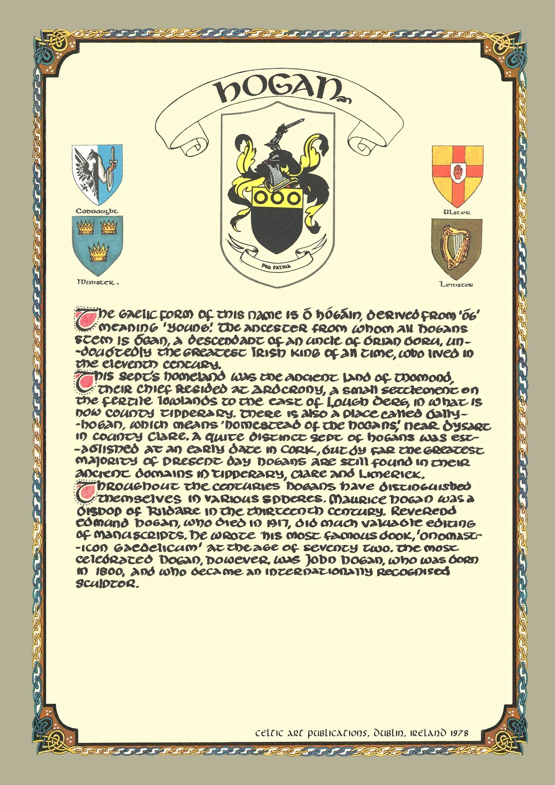 Hogan Family Crest Irish Coat of Arms Irish Family Crest Gifts Ireland ...