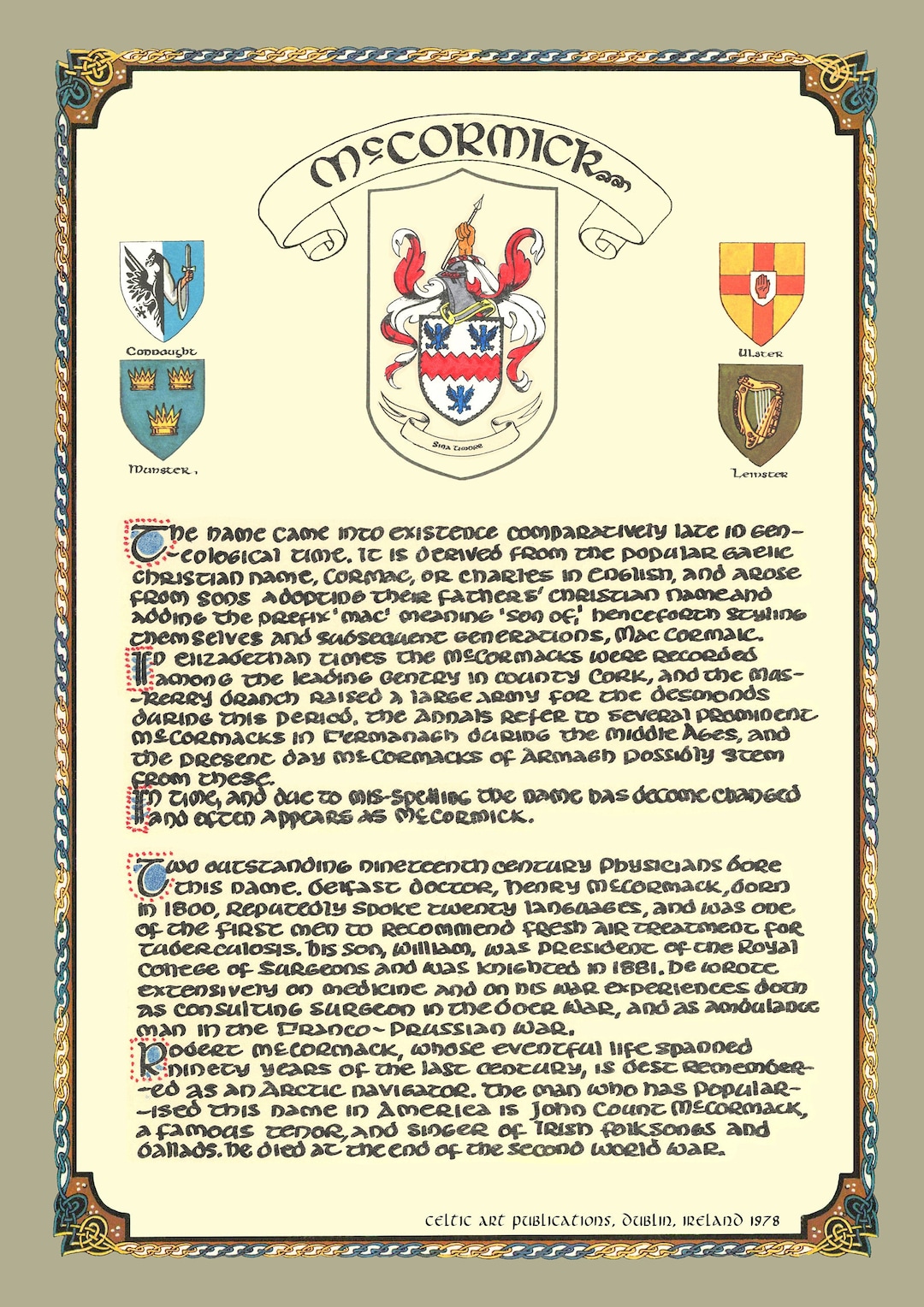 Mccormick Family Crest Irish Coat of Arms Irish Family - Etsy