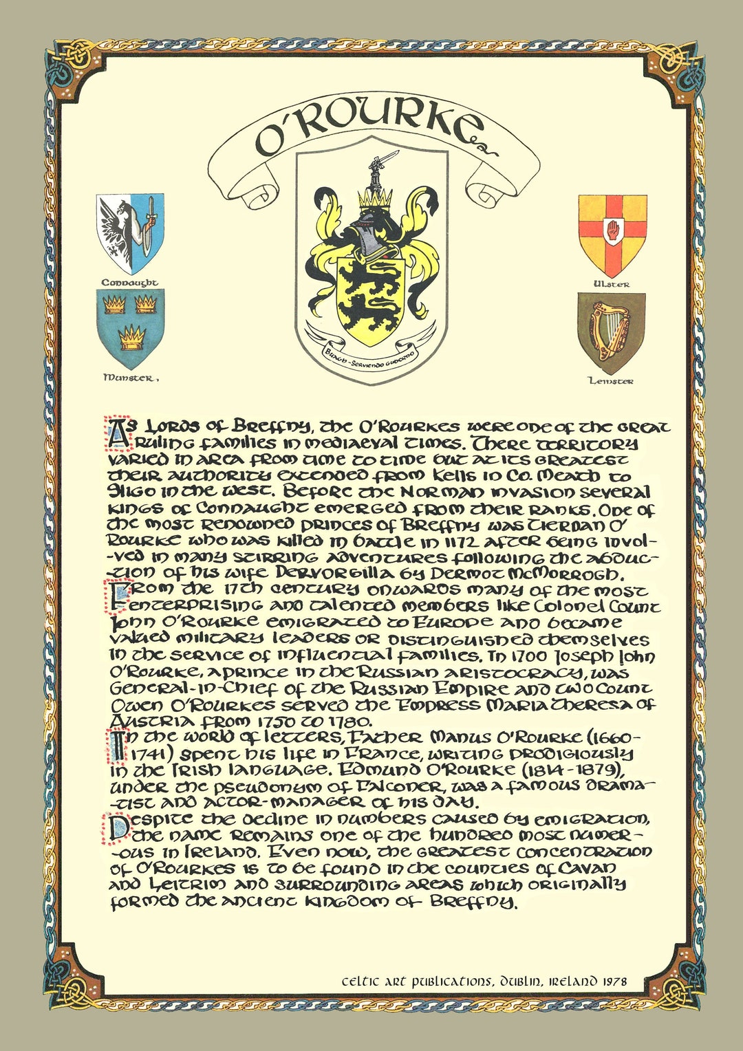 O'rourke Family Crest Irish Coat of Arms Irish Family Crest Gifts ...