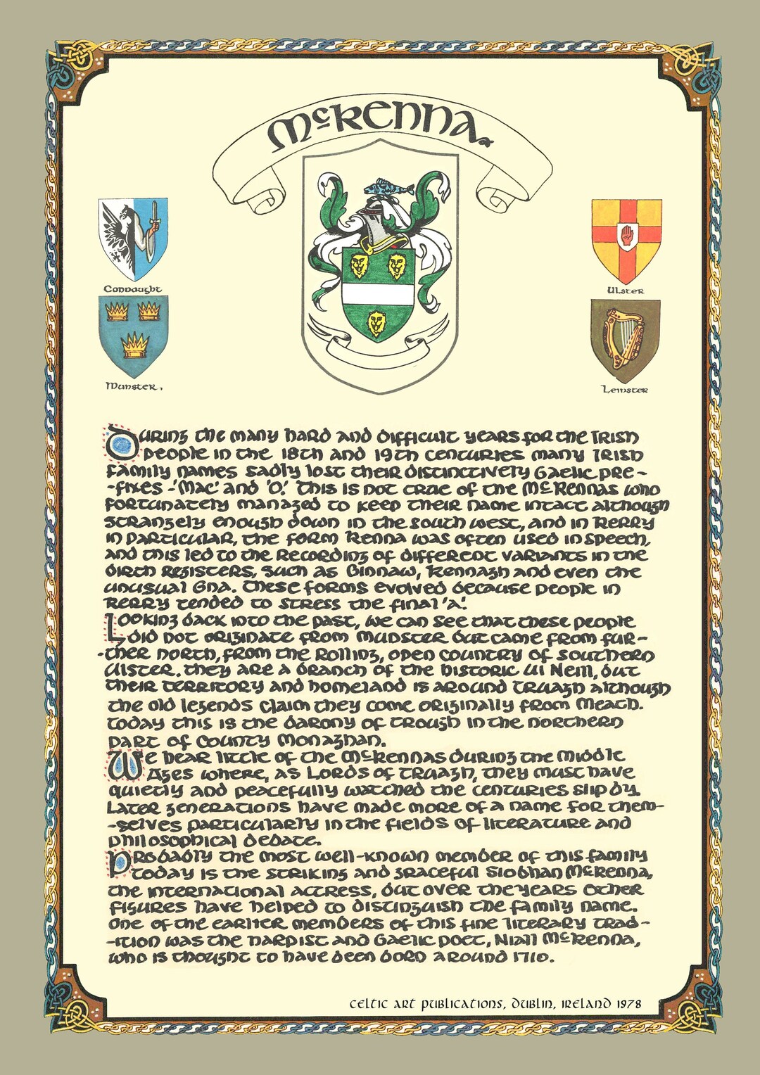 Mckenna Family Crest Irish Coat of Arms Irish Family Crest Gifts ...