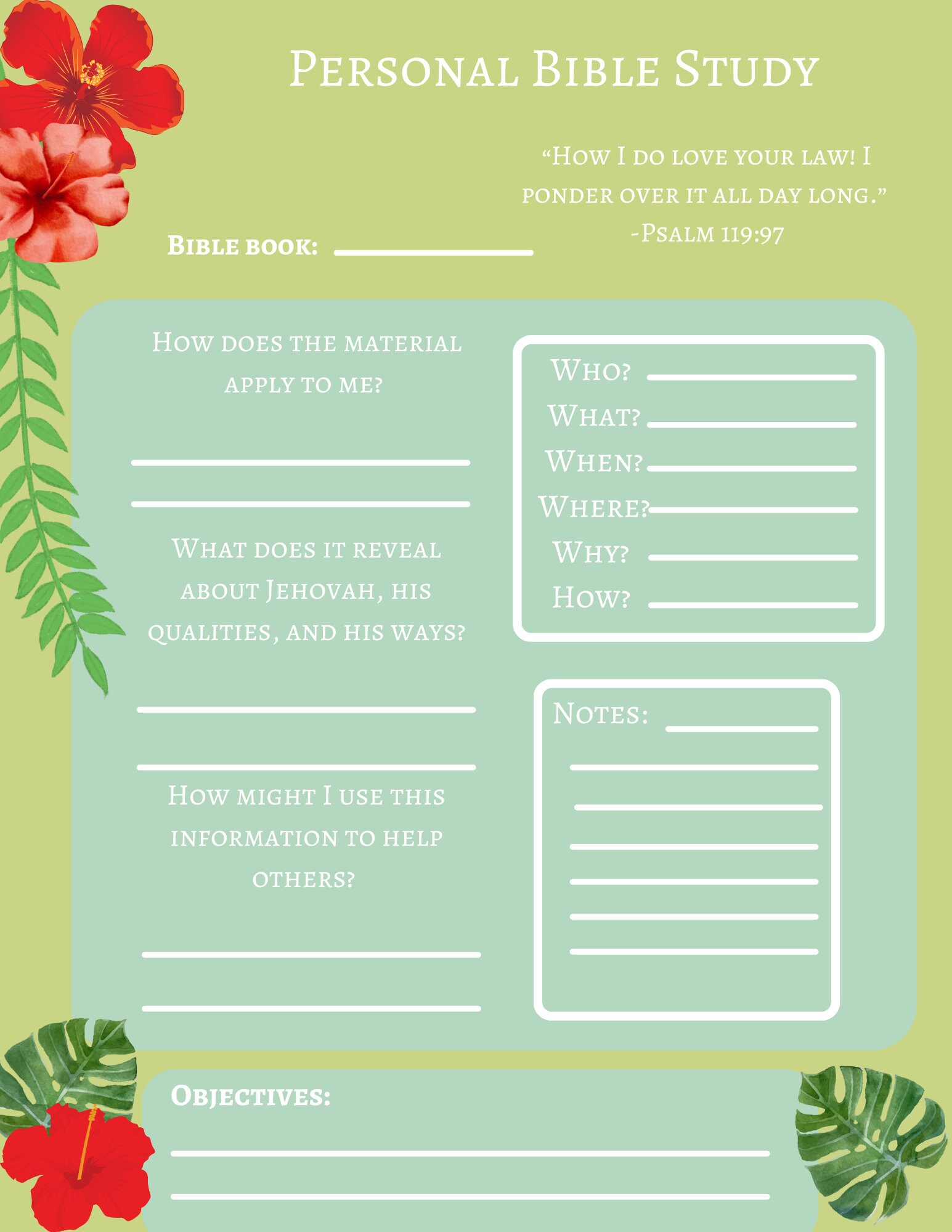 Printable Personal Bible Study Sheet Size 8.5x11in - Etsy