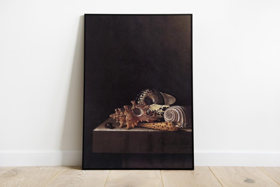 Antique Still Life Painting, Sea Shell Wall Art, Dark Moody Decor ...
