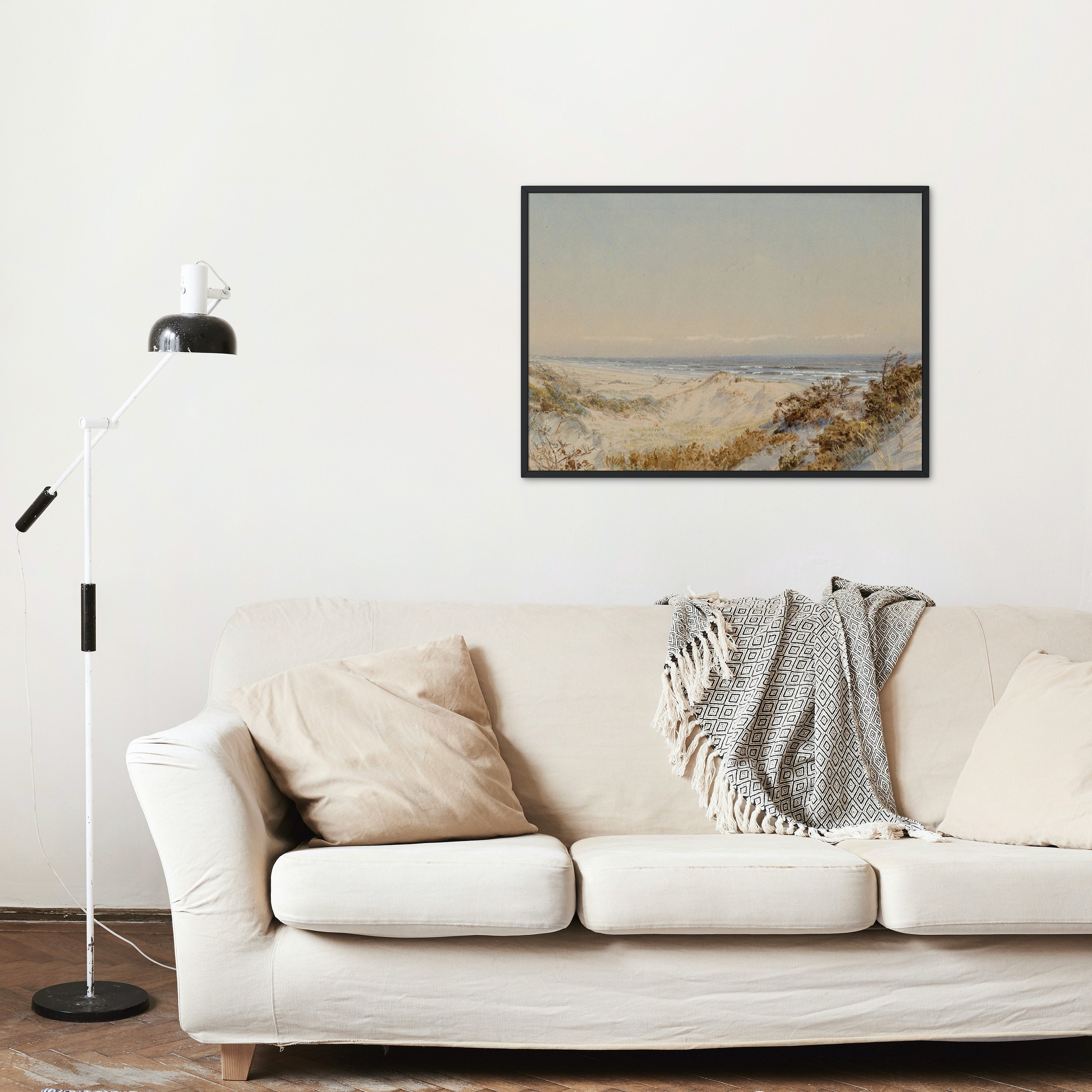 Vintage Sand Dunes Coastal Landscape Painting, Printable Ocean Wall Art ...