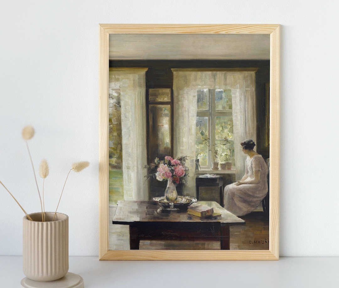 Vintage Woman Oil Painting Printable Wall Art Victorian Woman Sitting