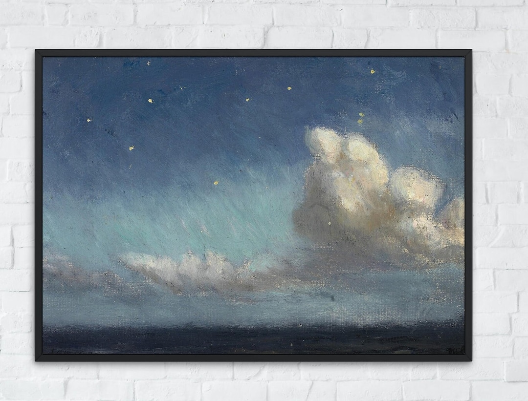Vintage Night Sky Wall Art Print, Cloud Study Fine Art Oil Painting ...