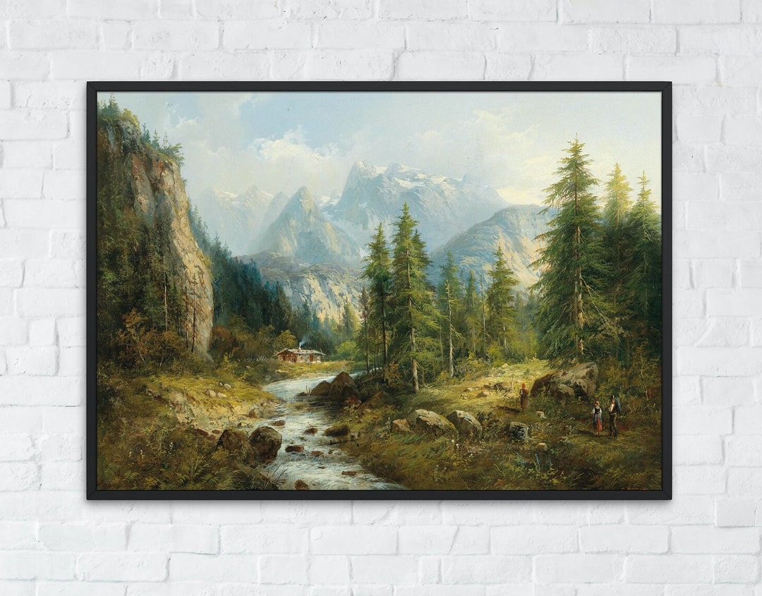 Mountain Landscape Wall Art Print, Rustic Country Forest Fine Art ...