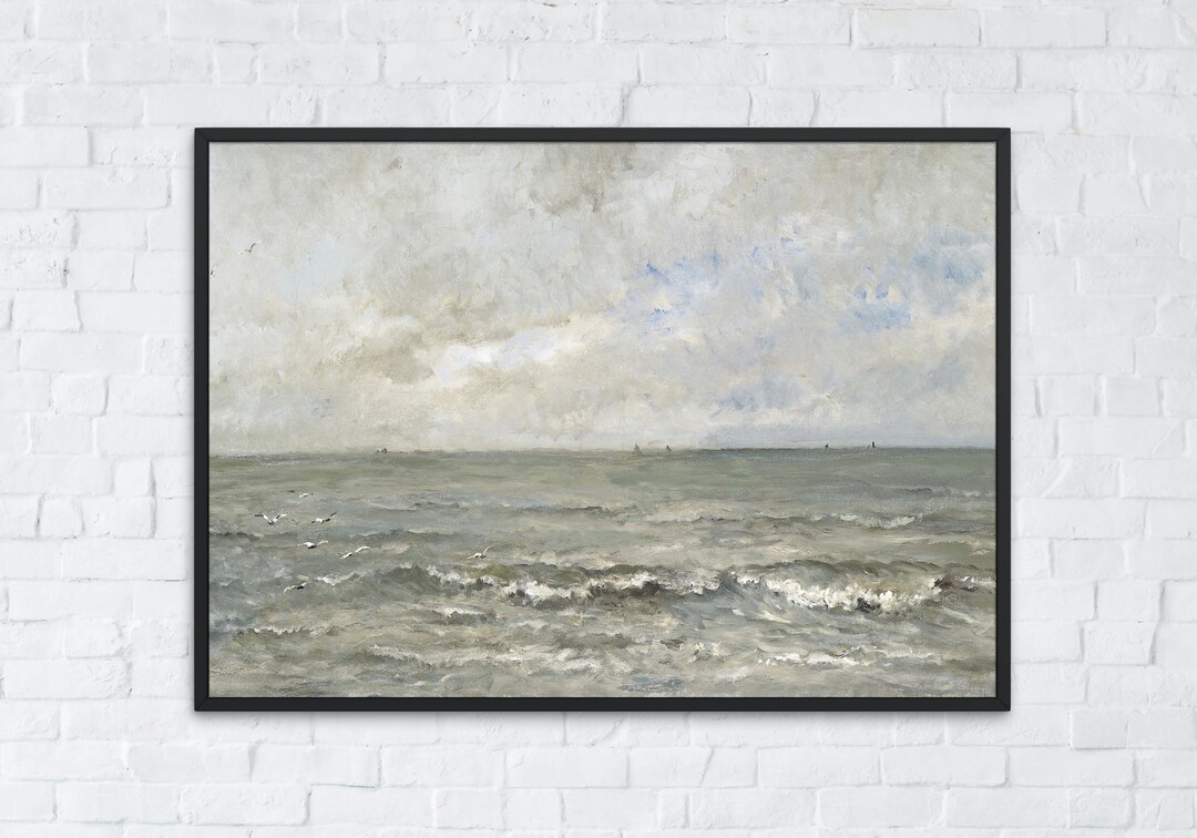 Vintage Seascape Printable, Neutral Ocean Art, Antique Coastal Wall Art ...