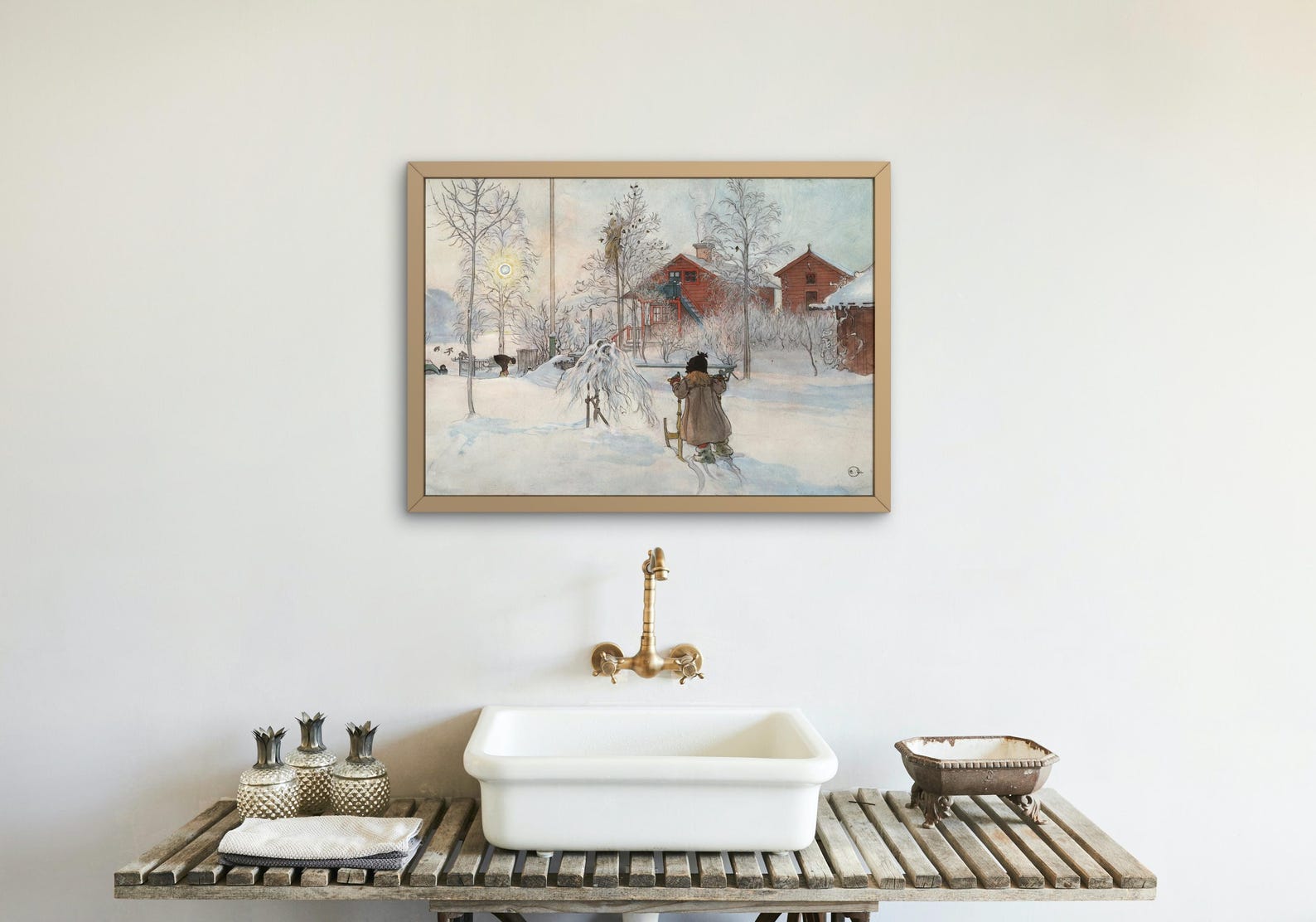 Vintage Winter Scene Printable, Girl in Snow Artwork, Antique Nursery ...