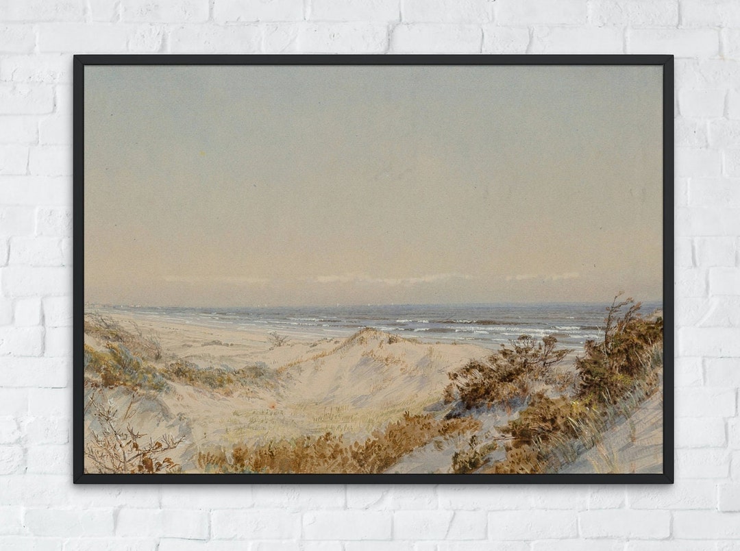 Vintage Sand Dunes Coastal Landscape Painting, Printable Ocean Wall Art ...