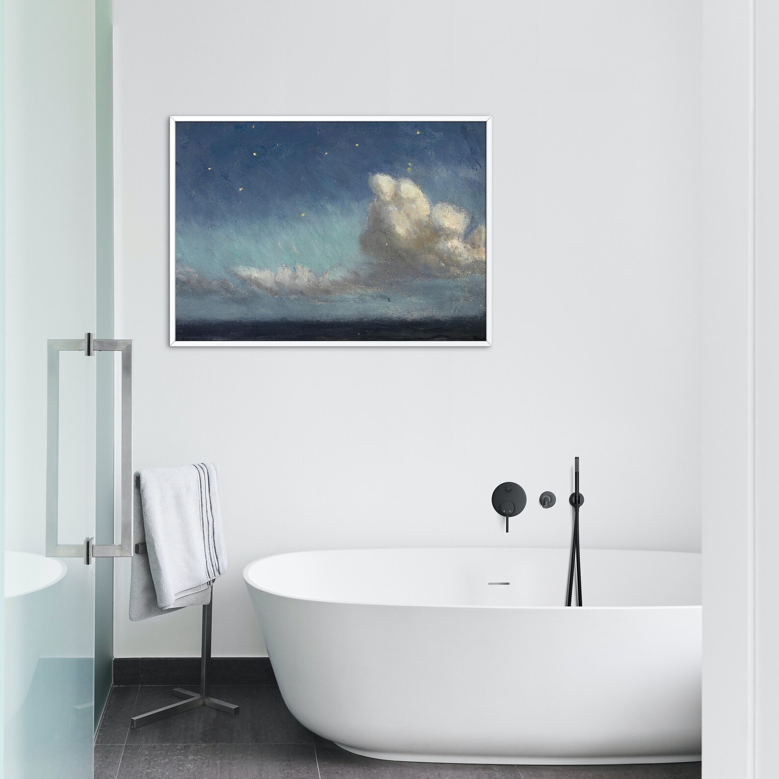 Vintage Night Sky Wall Art Print, Cloud Study Fine Art Oil Painting ...