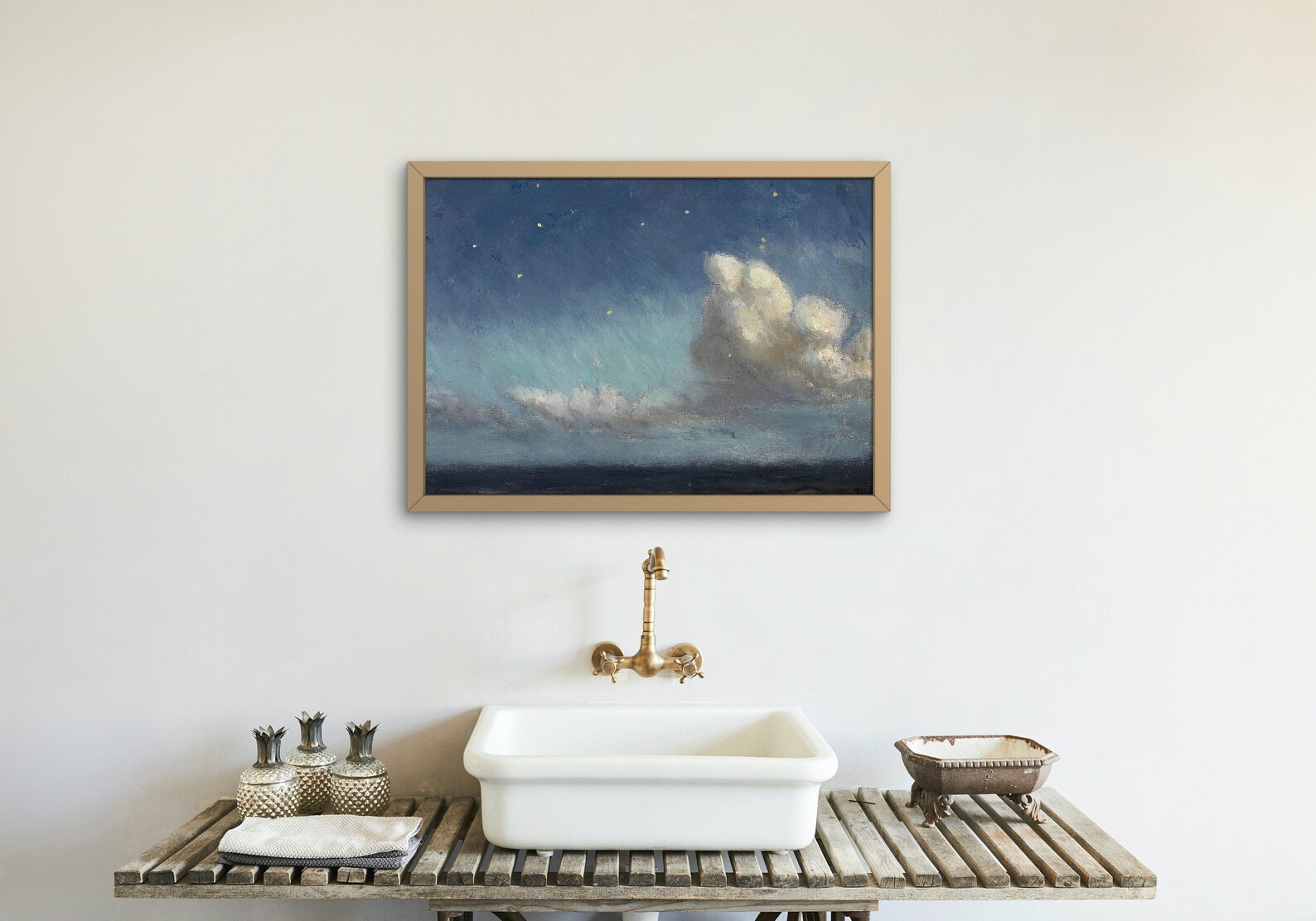 Vintage Night Sky Wall Art Print, Cloud Study Fine Art Oil Painting ...