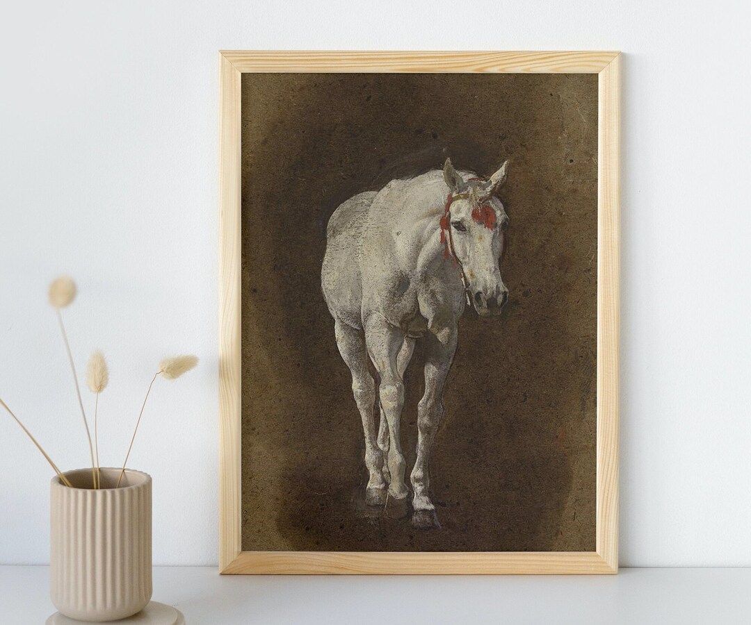 Vintage Horse Painting, Farm Animal Printable Wall Art, Antique White ...