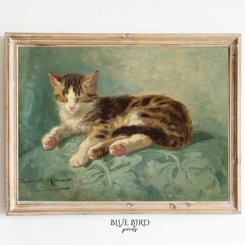 Antique Cat Oil Painting Vintage Animal Print Pet Cat - Etsy