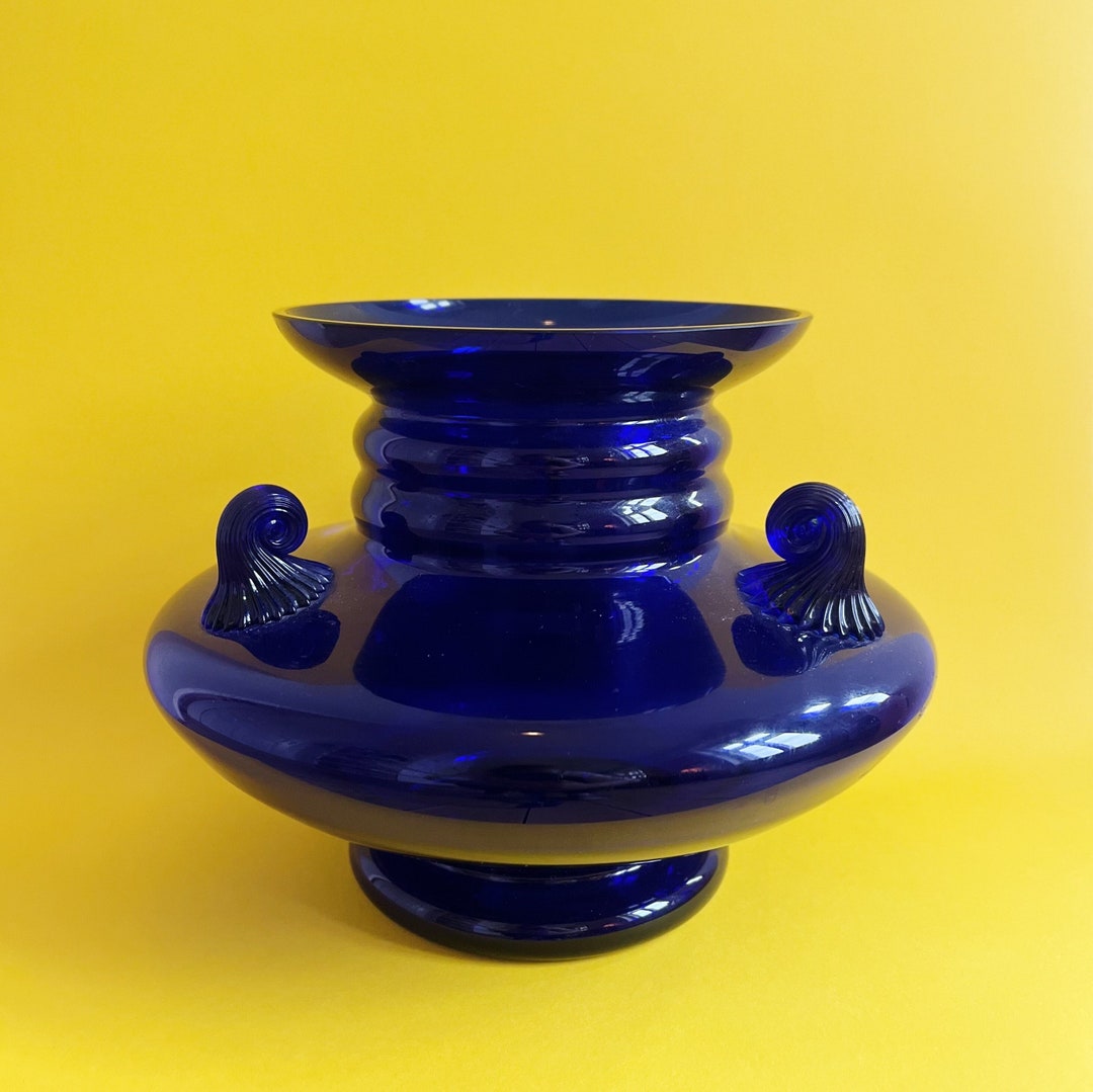 Mid Century Bohemian Cobalt Glass Vase Czechoslovakia Etsy