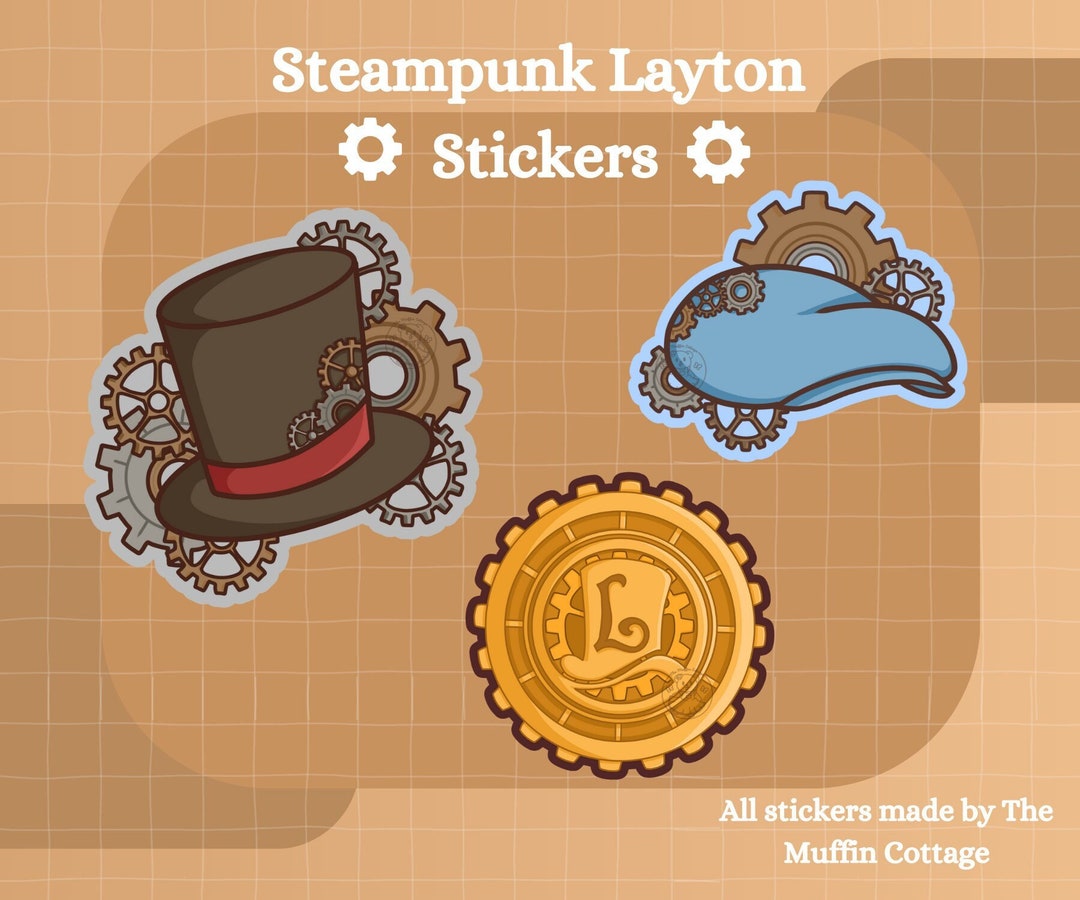 Sticker Pack of 3, Steampunk Layton, Steampunk Stickers, Waterproof ...