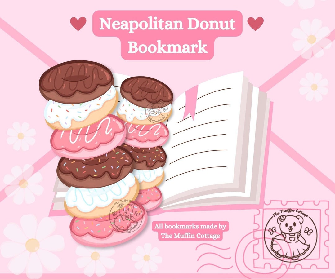 Neapolitan Donut Bookmark, Doughnut Bookmark, Desert Bookmark ...