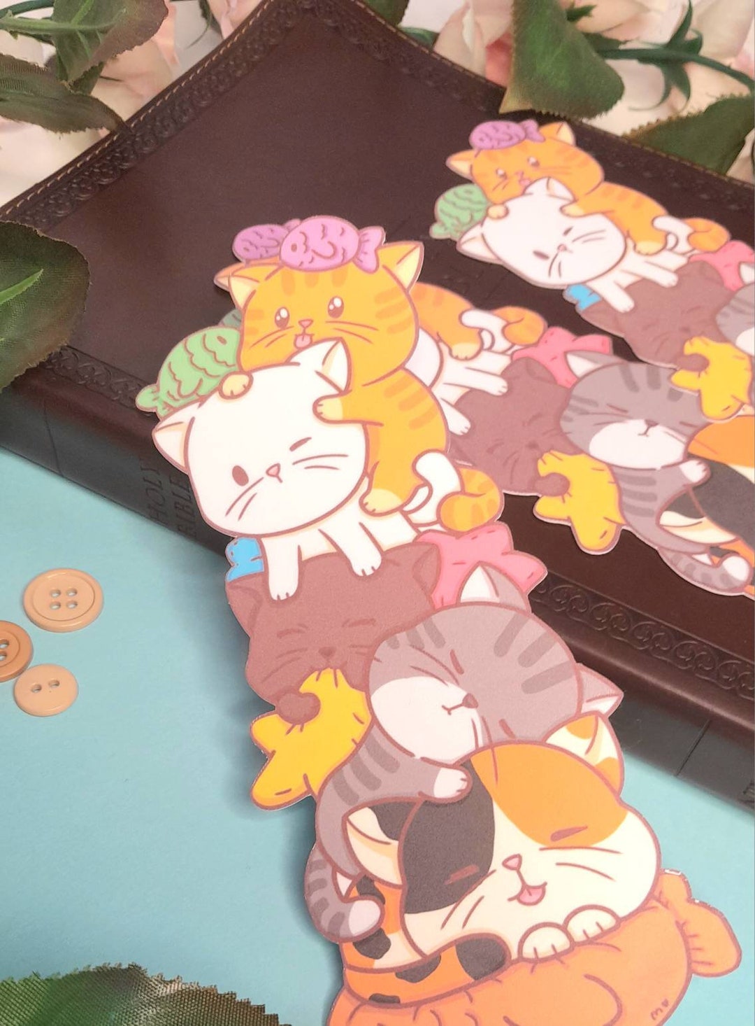Cat Stack Bookmark, Cute Bookmark, Cute Cat Bookmark, Kitty Cat ...