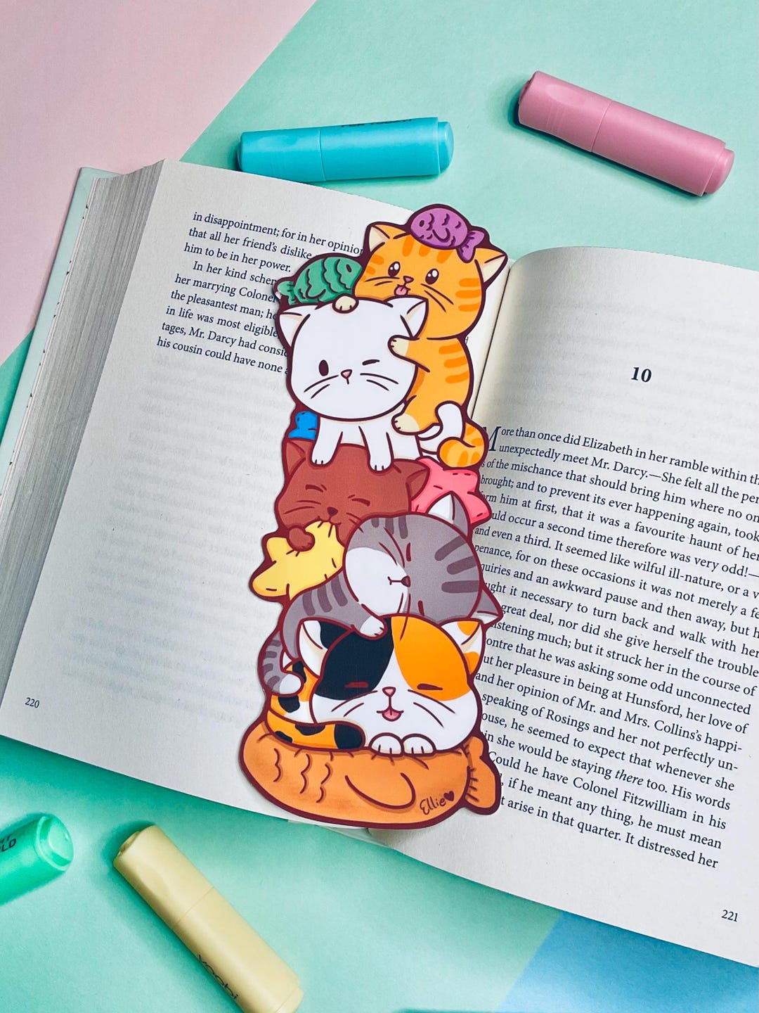 Cat Stack Bookmark, Cute Bookmark, Cute Cat Bookmark, Kitty Cat ...