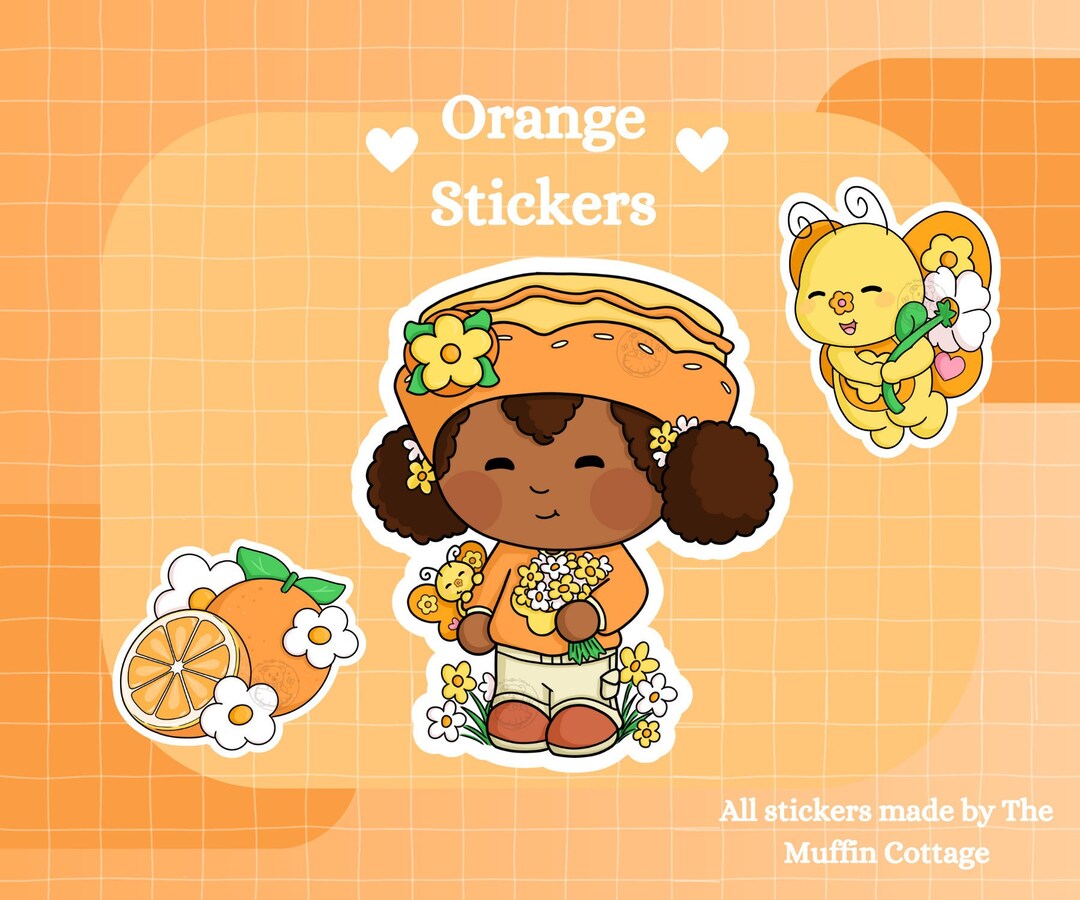 Orange Stickers, Waterproof Stickers, Cute Spring Stickers, Butterfly ...