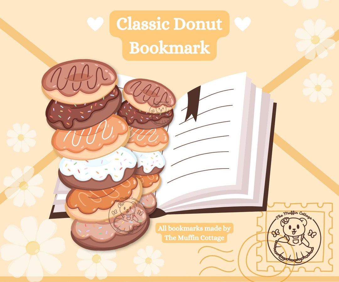 Classic Donut Bookmark, Doughnut Bookmark, Desert Bookmark, Breakfast ...