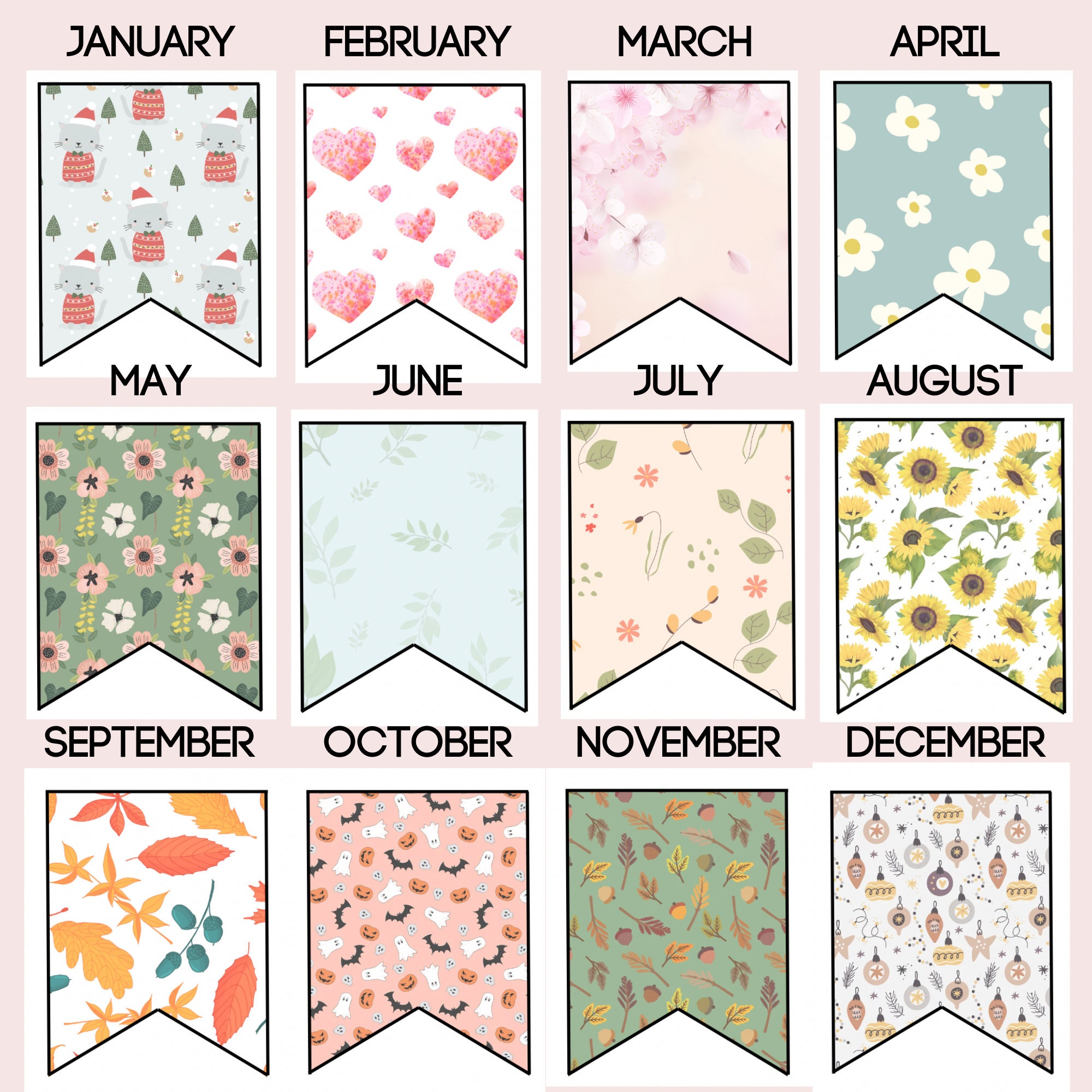 Editable Classroom Banners Twelve Months Teacher Resource Wall Canva ...