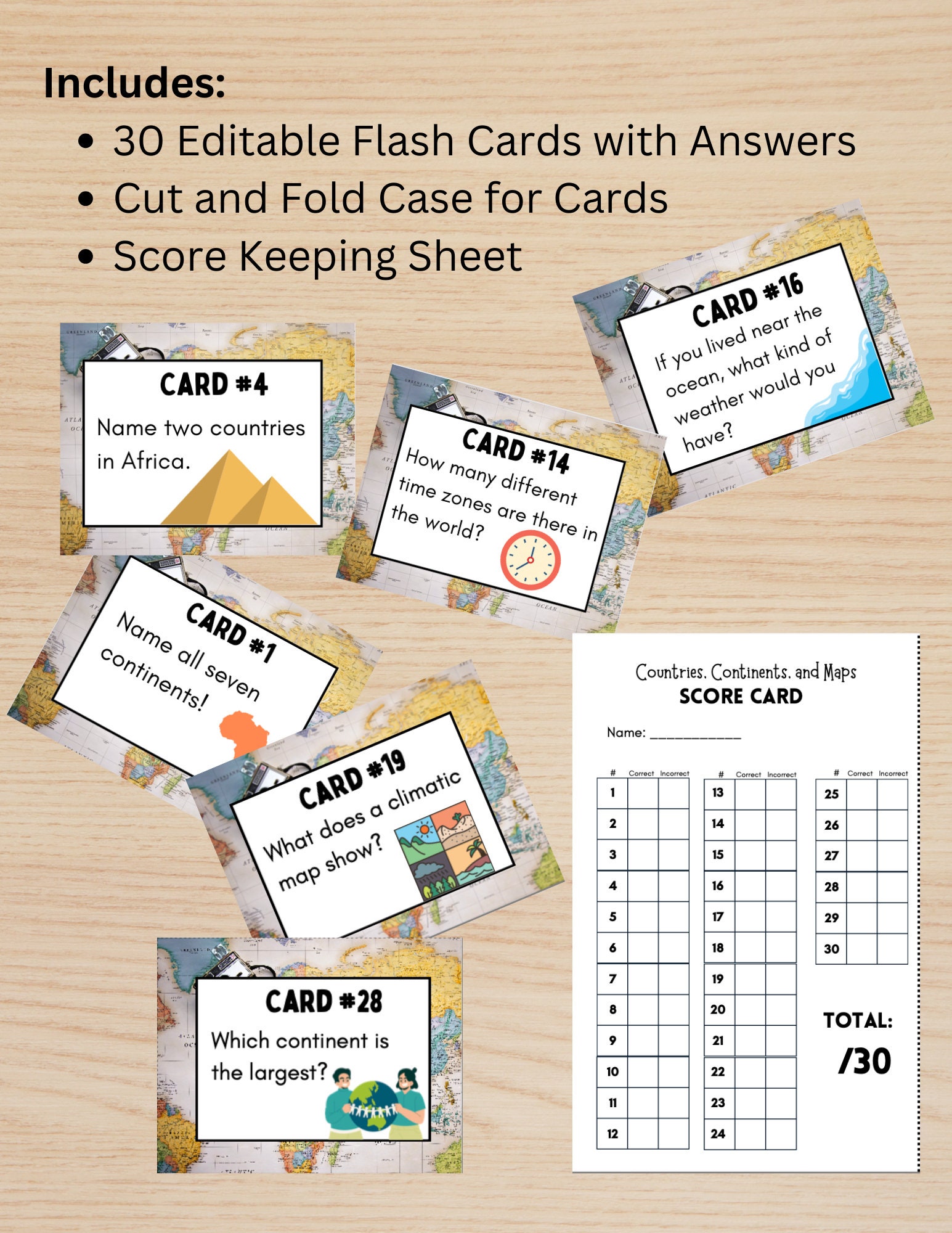 Continents Countries and Mapping Flash Cards Student - Etsy