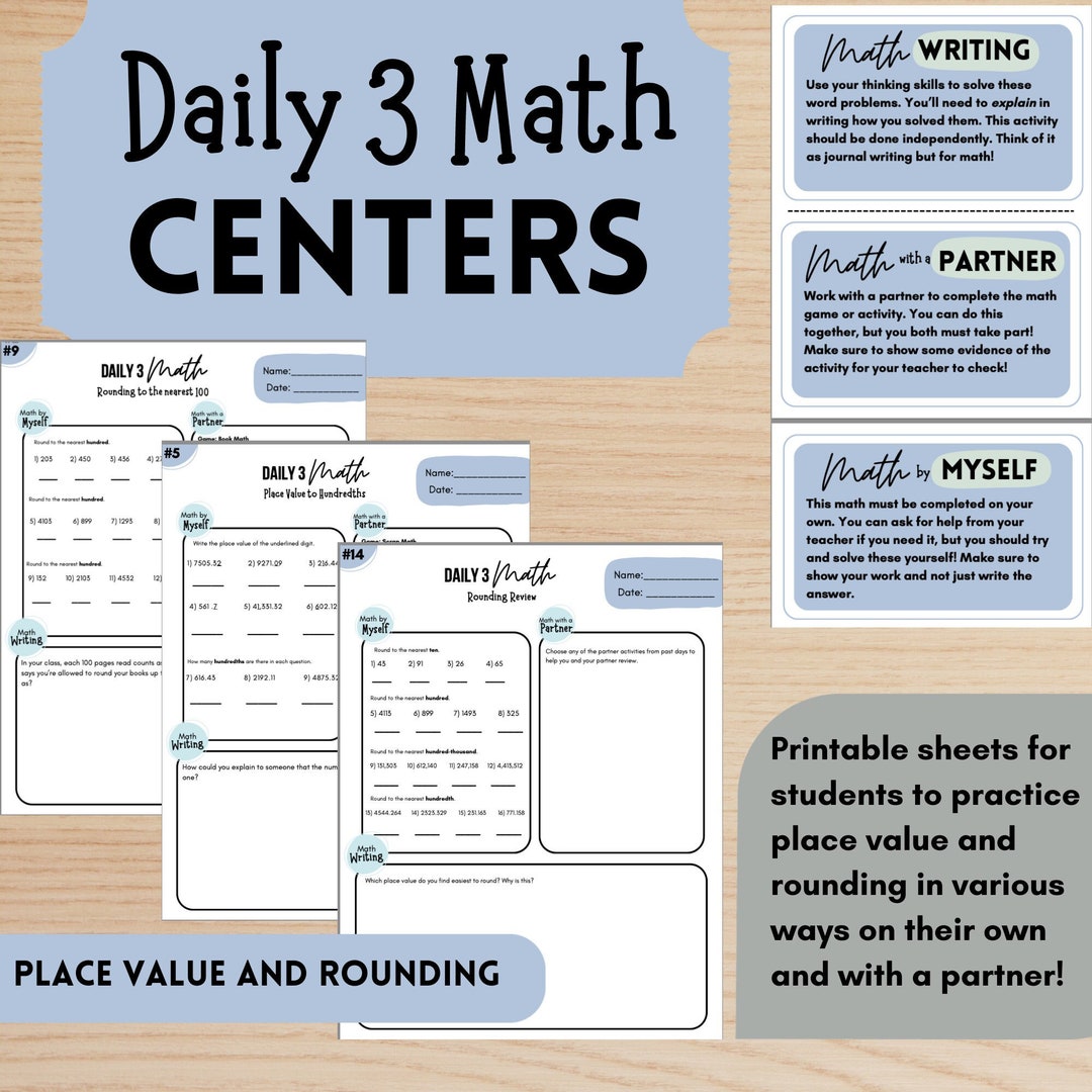 Editable Math Centers | Place Value and Rounding | Daily 3 Activities ...