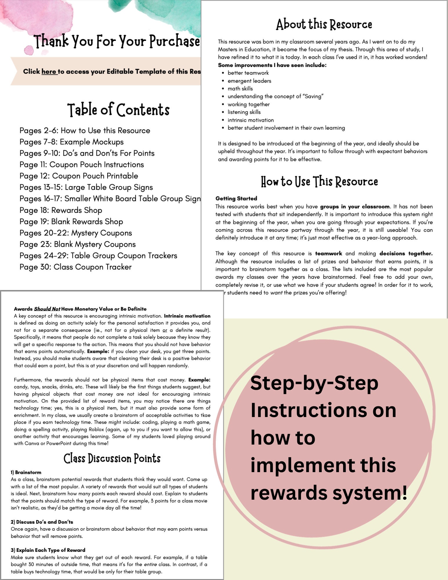 Editable Classroom Rewards System | Class Management | Watercolor ...