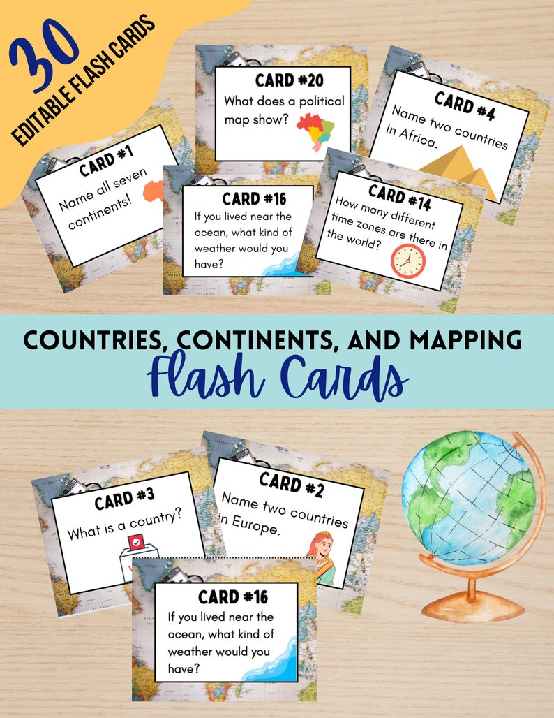 Continents Countries and Mapping Flash Cards Student - Etsy