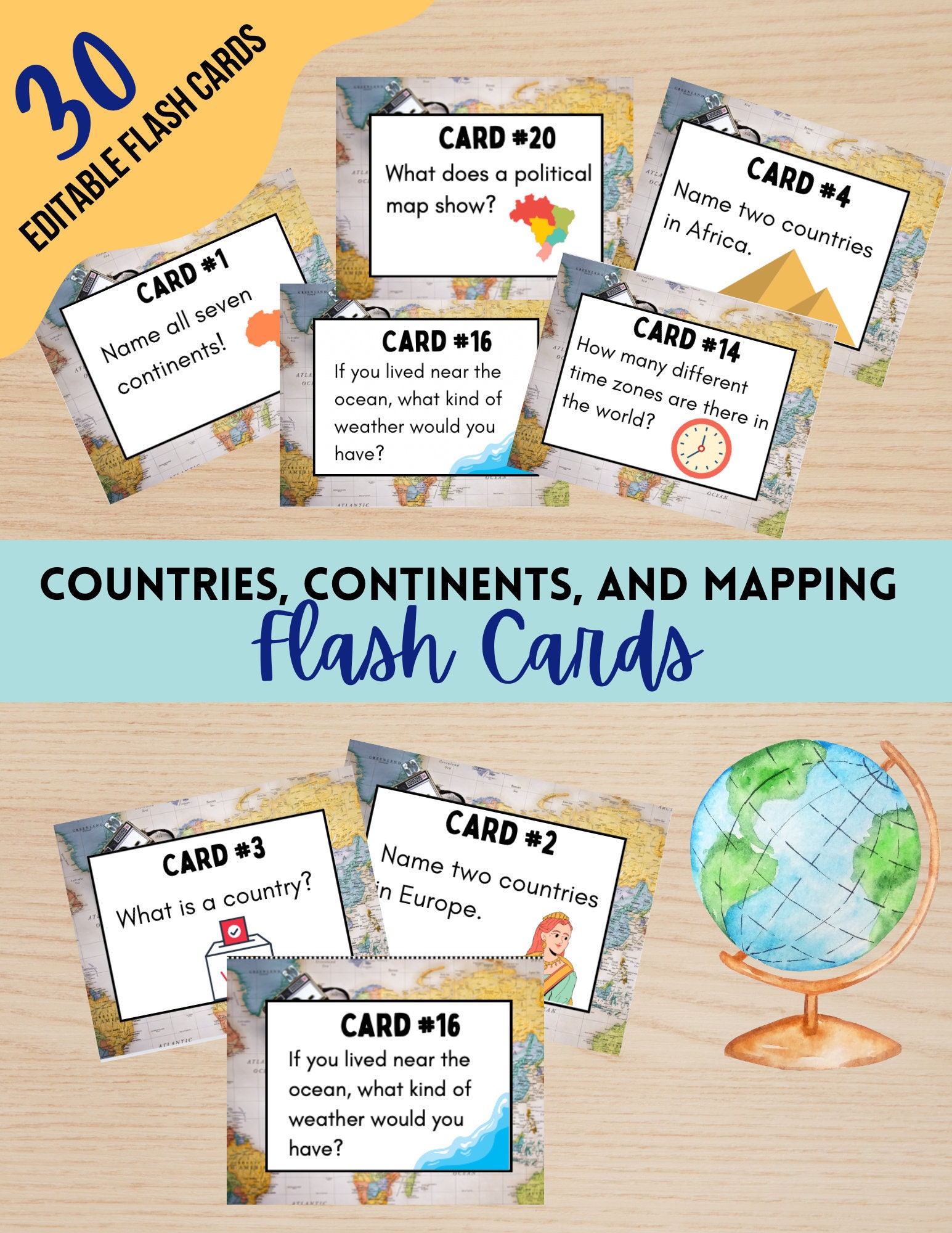 Continents Countries and Mapping Flash Cards Student - Etsy