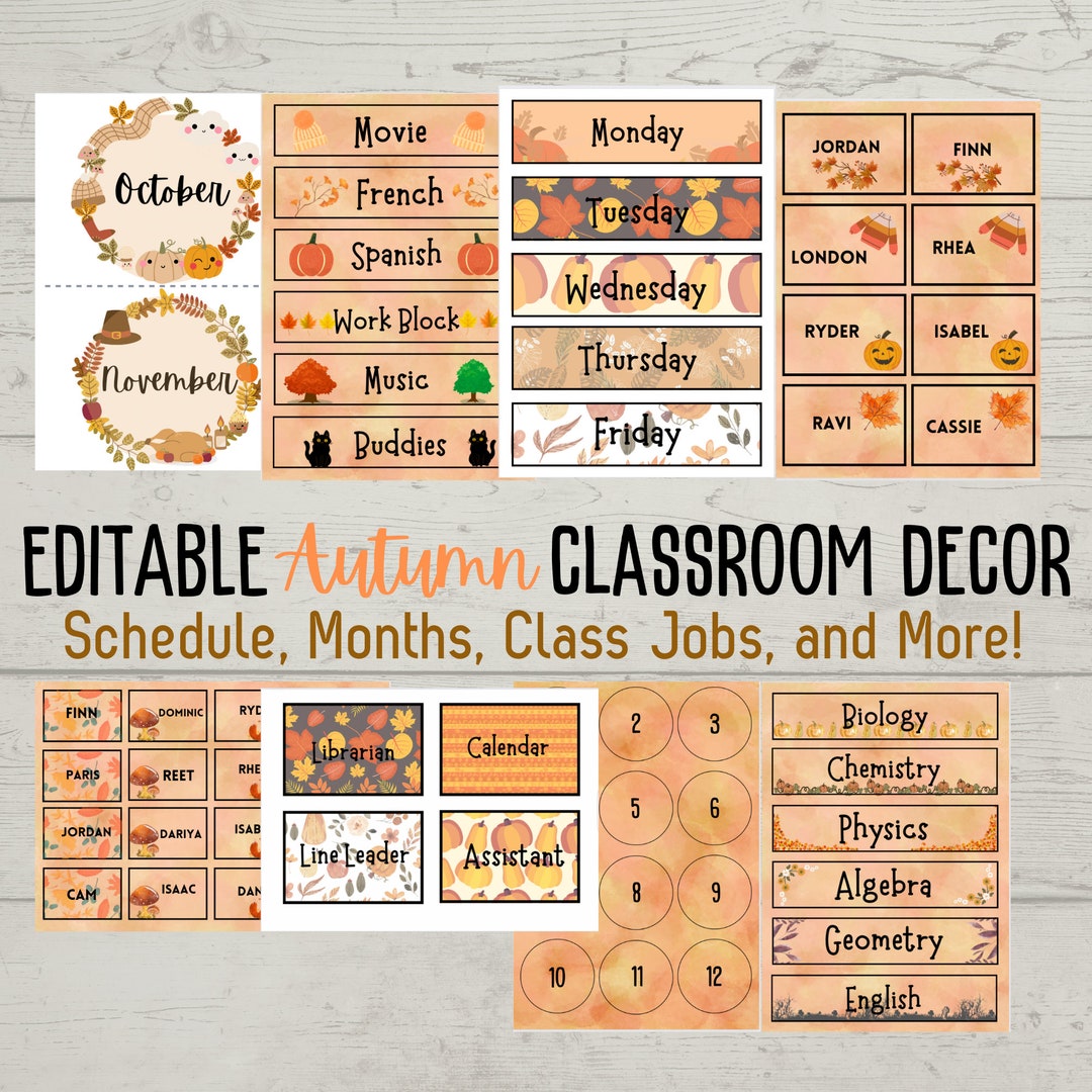 Editable Classroom Decor | Fall | Autumn | Schedule | Labels | Months ...