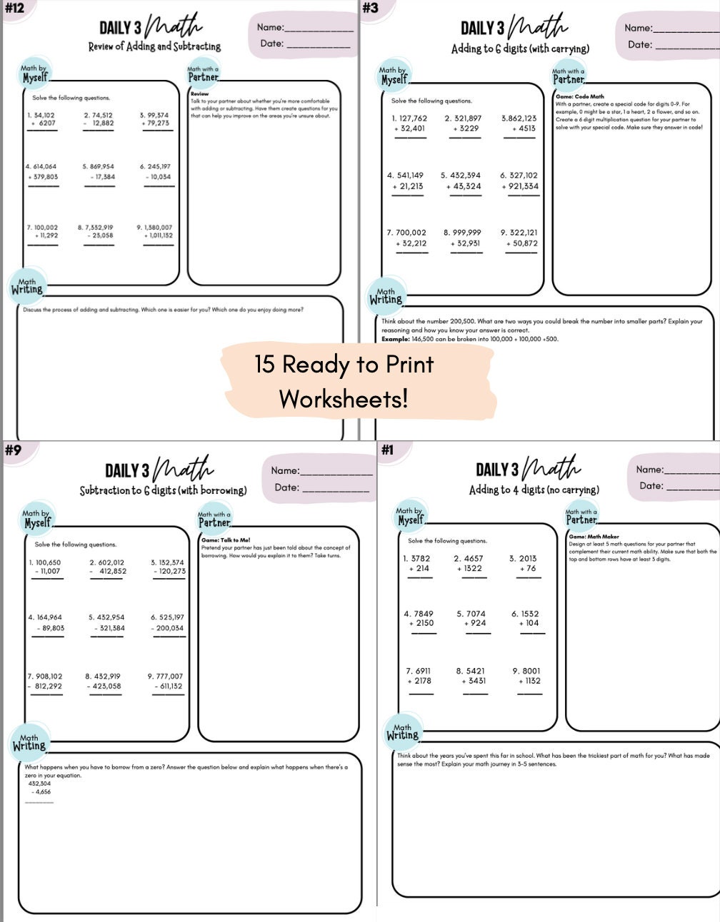 Editable Math Centers | Adding and Subtracting | Daily 3 Activities ...