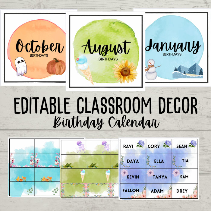 Editable Classroom Decor | Birthday Wall | Floral | Watercolor ...