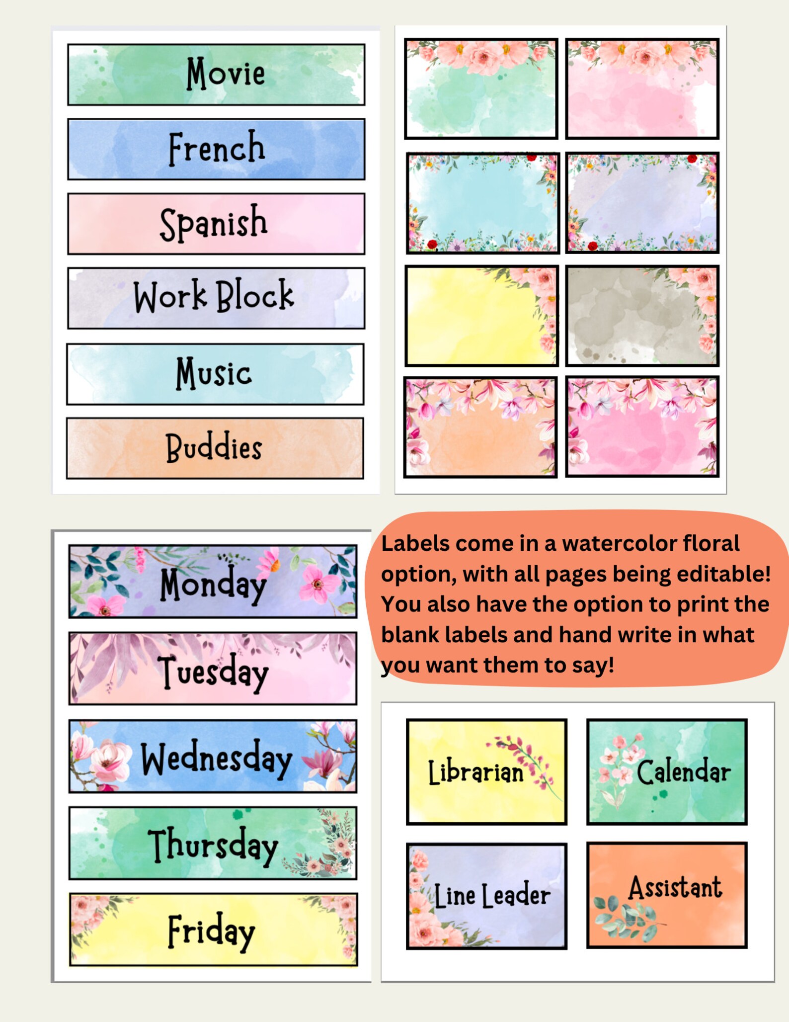 Editable Classroom Decor | Floral | Watercolor | Schedule | Labels ...